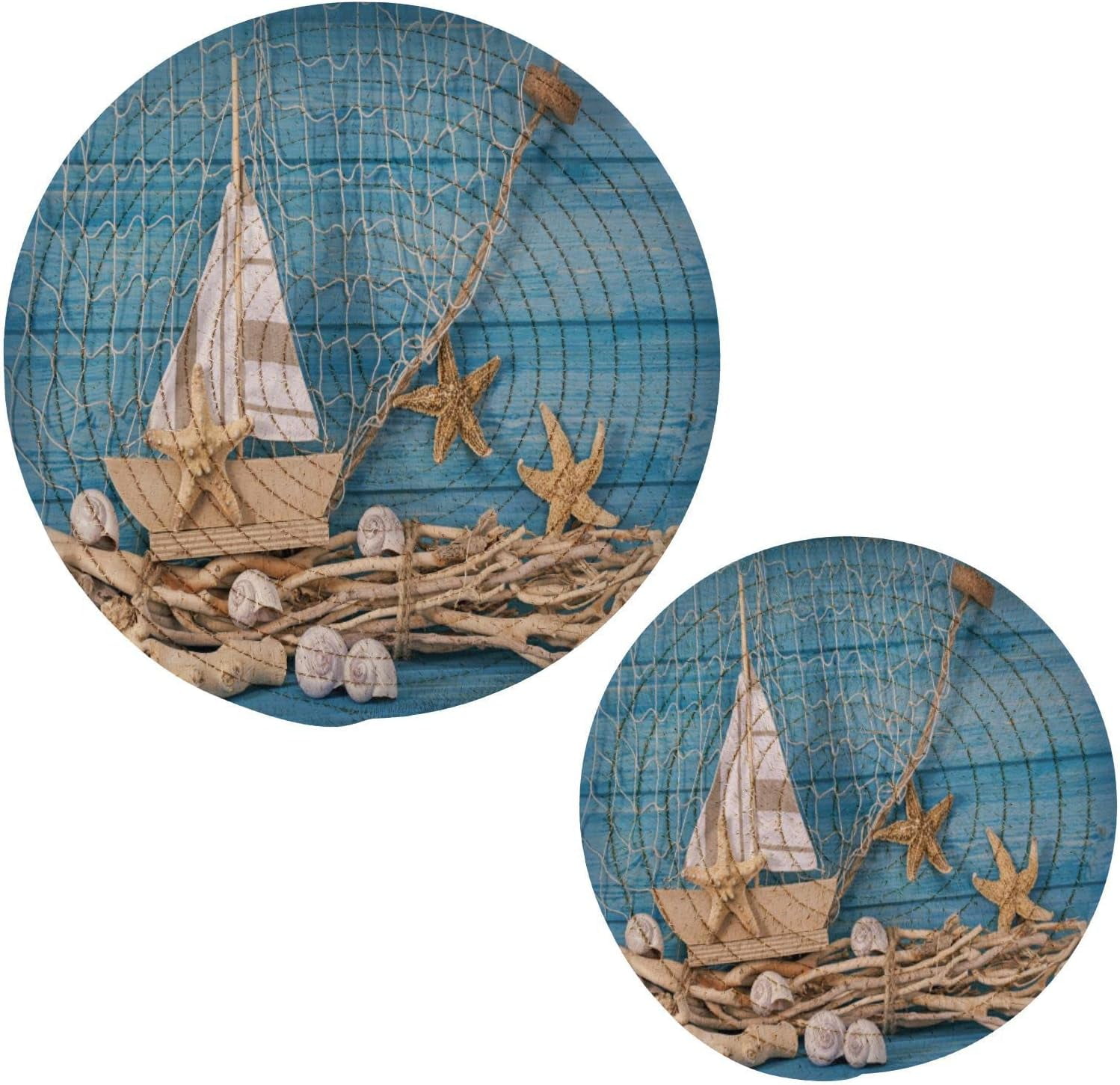 SKYSONIC 2 Pack Sea Starfish Seashell Trivet Mat Wooden Ship Pot ...