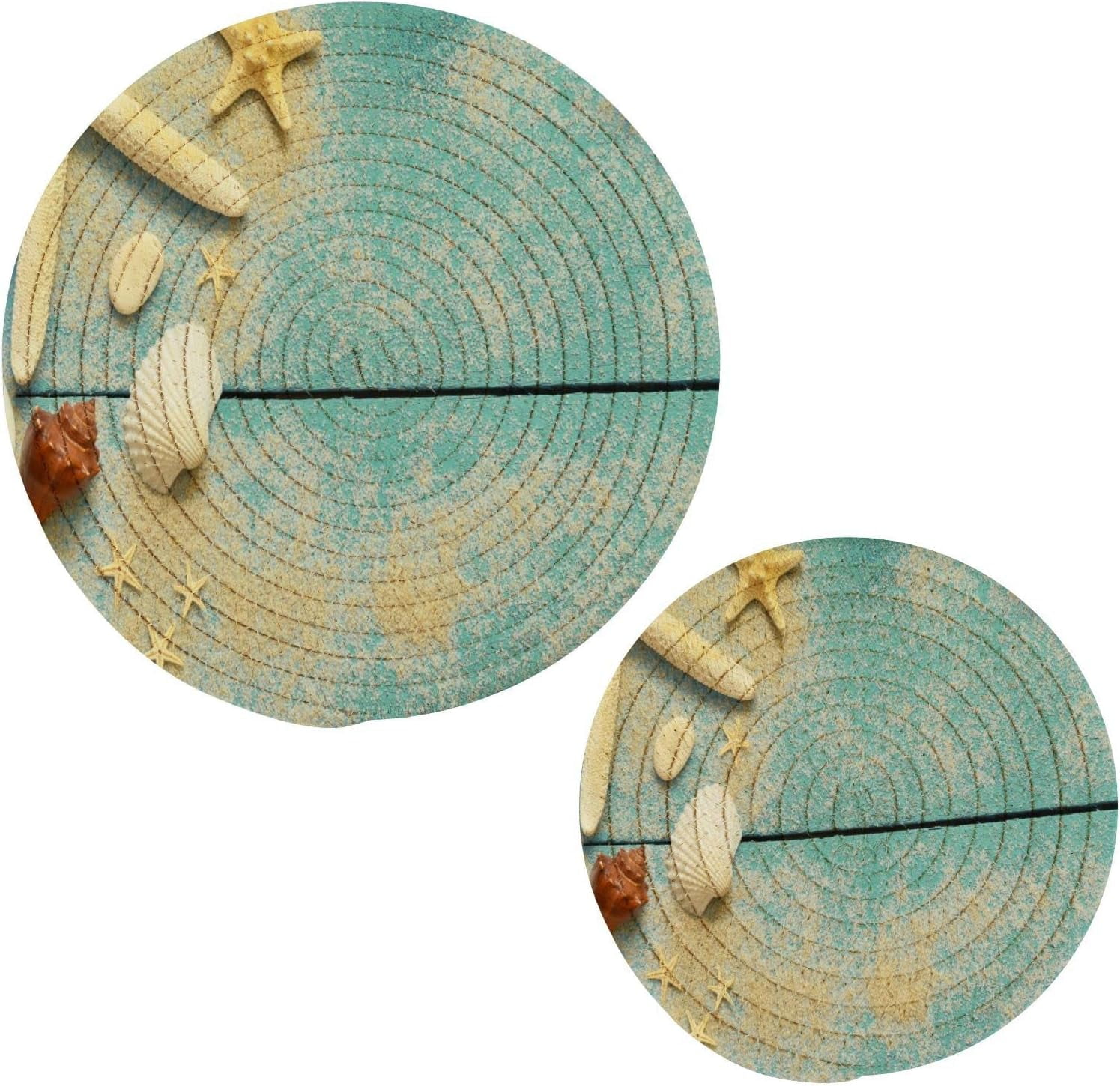 SKYSONIC 2 Pack Seashells Starfish Palm Branch Trivet Mat Tropical Sand ...