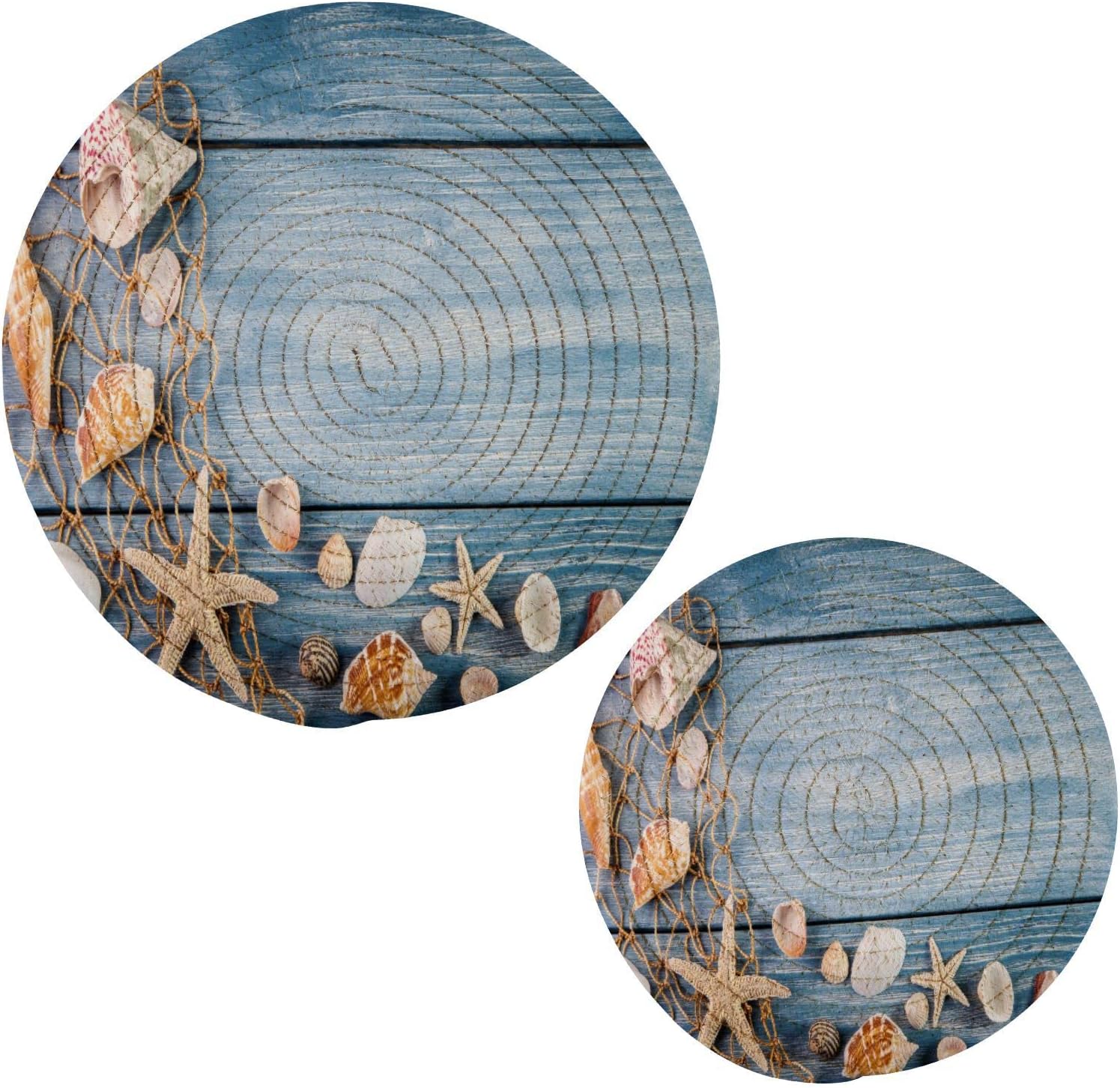 SKYSONIC 2 Pack Seashells Starfishe Blue Wooden Trivet Mat Summer Sea ...