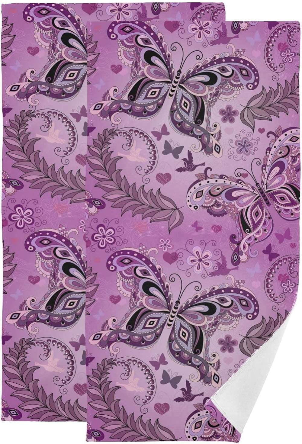 SKYSONIC 2 Pack Spring Ethnic Butterfly Purple Hand Towels, Kitchen ...