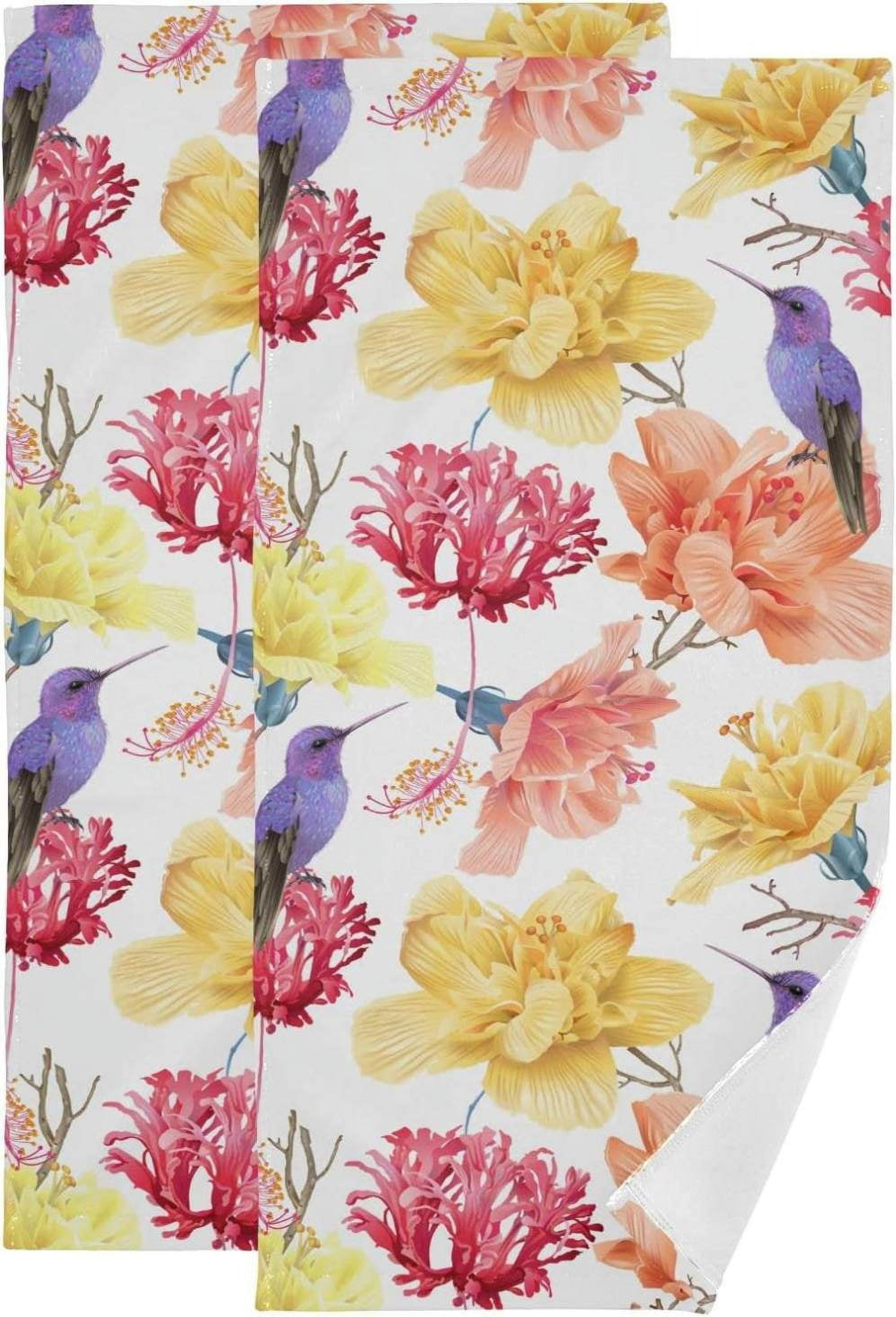 SKYSONIC 2 Pack Spring Hummingbird Flowers Hand Towels, Flowers Kitchen Towel Ultra Soft and ...
