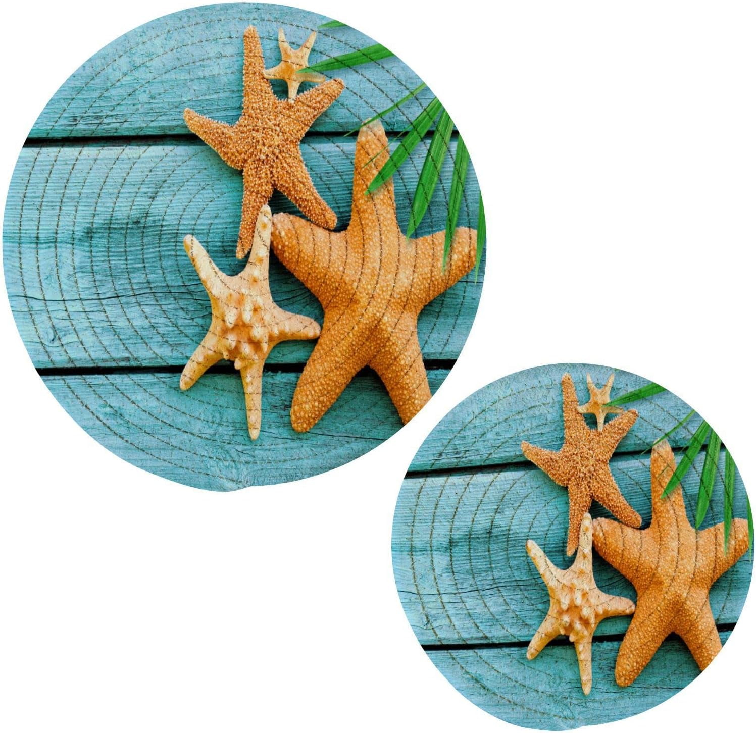 SKYSONIC 2 Pack Starfish Blue Wood Texture Trivet Mat Tropical Palm ...