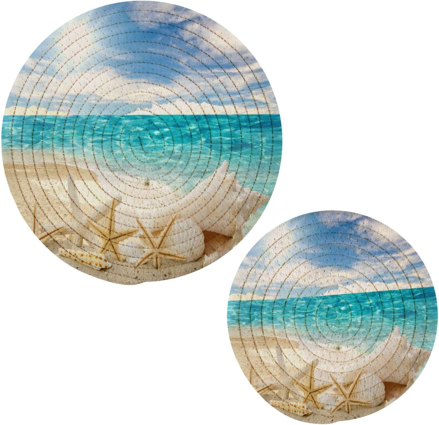 SKYSONIC 2 Pack Starfish Sea Shells Tropical Beach Trivet Mat Summer ...