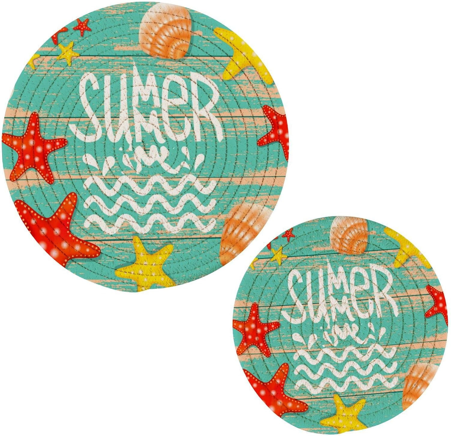 SKYSONIC 2 Pack Starfish Seashell Summer Wood Texture Trivet Mat ...