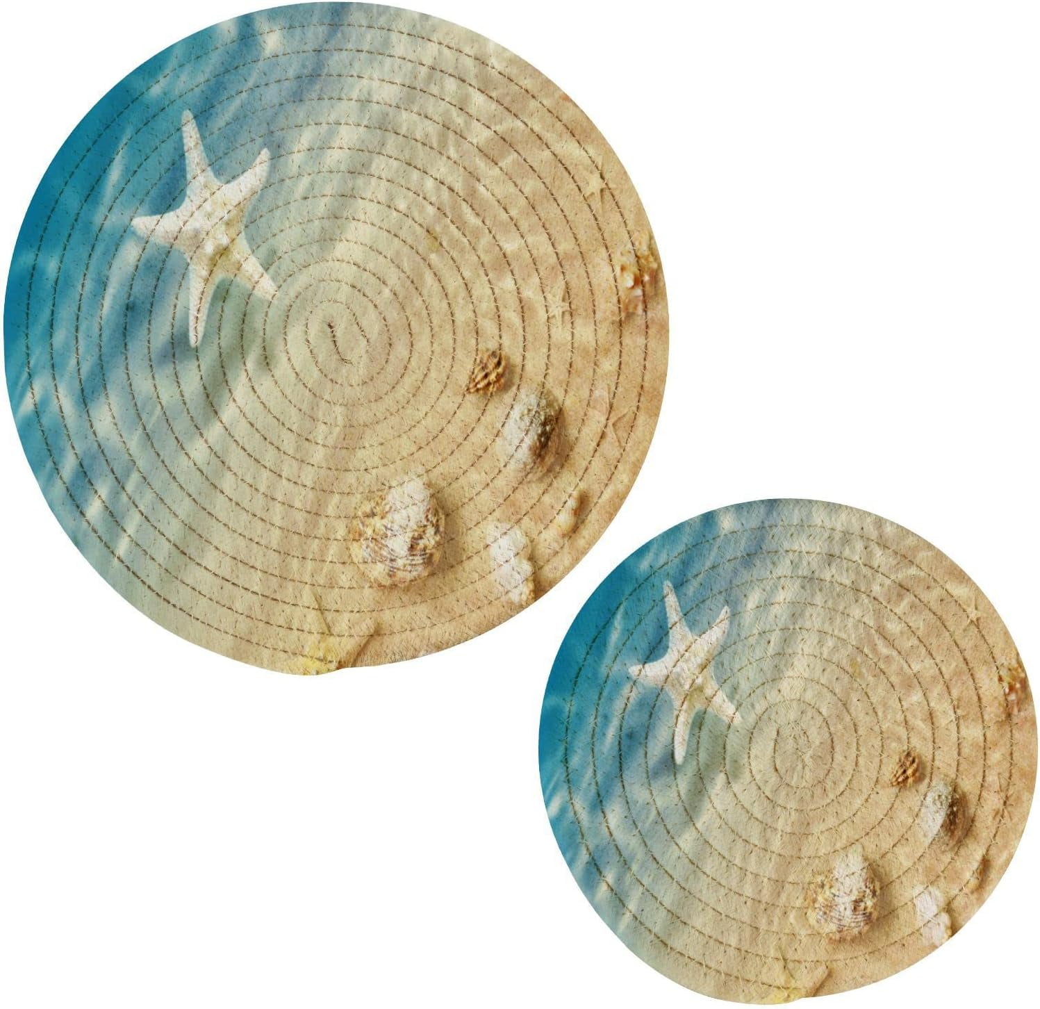 SKYSONIC 2 Pack Starfish Seashell Trivet Mat Summer Beach Pot Holders ...