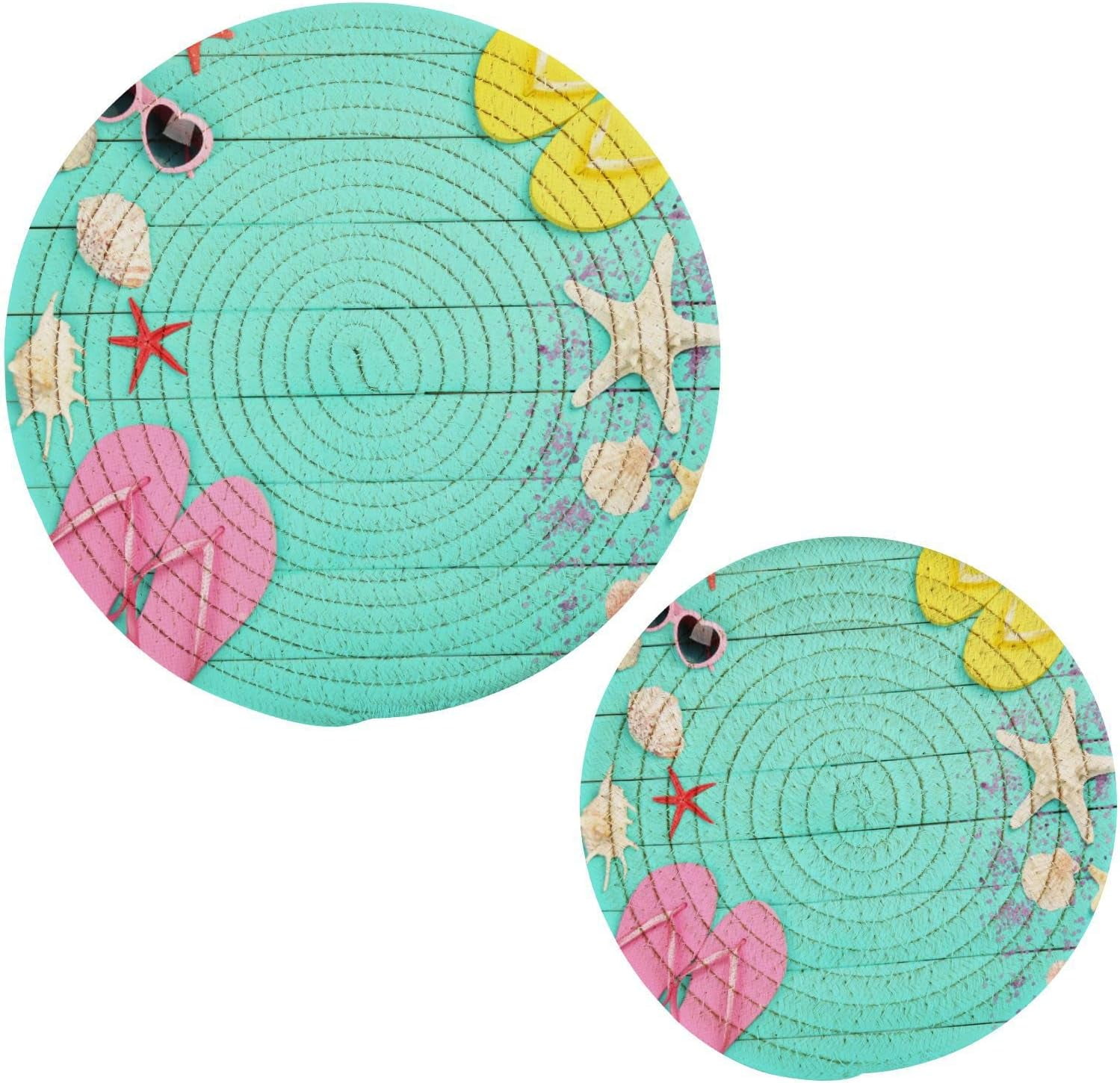 SKYSONIC 2 Pack Starfish Seashell Wood Texture Trivet Mat Tropical ...