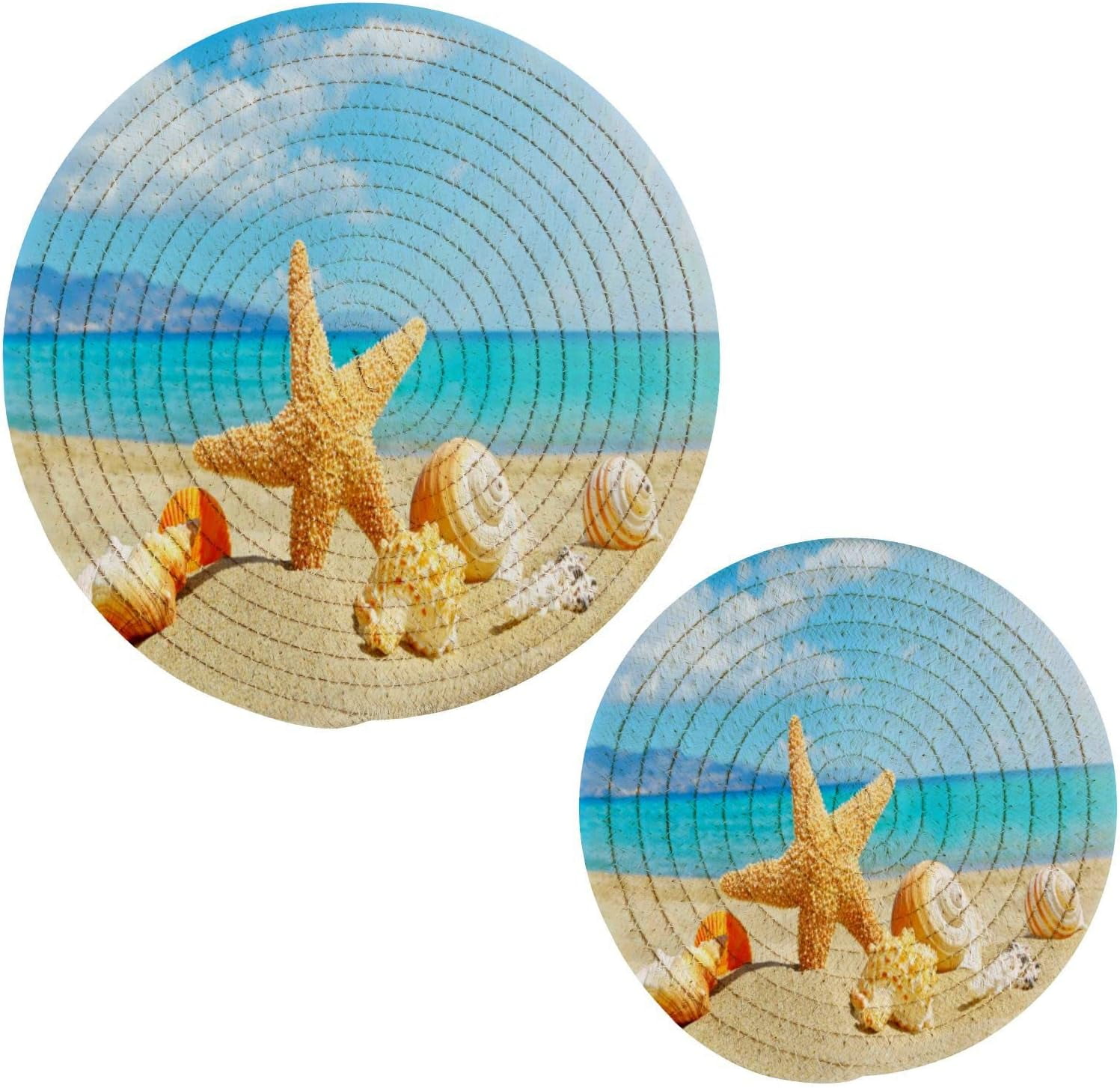SKYSONIC 2 Pack Summer Beach Starfish Shells Trivet Mat Seashell Cloud ...