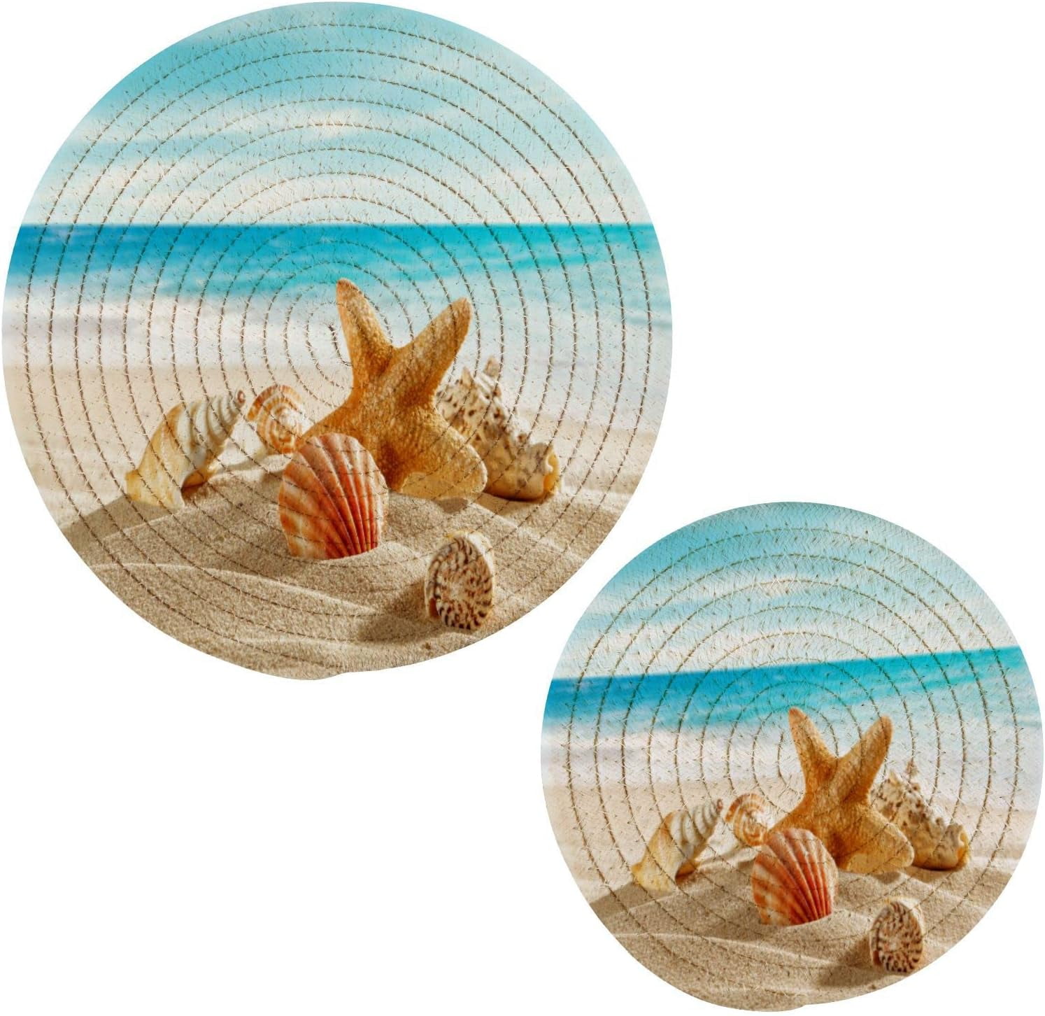 SKYSONIC 2 Pack Summer Shell Starfish Beach Sand Trivet Mat Pot Holders ...
