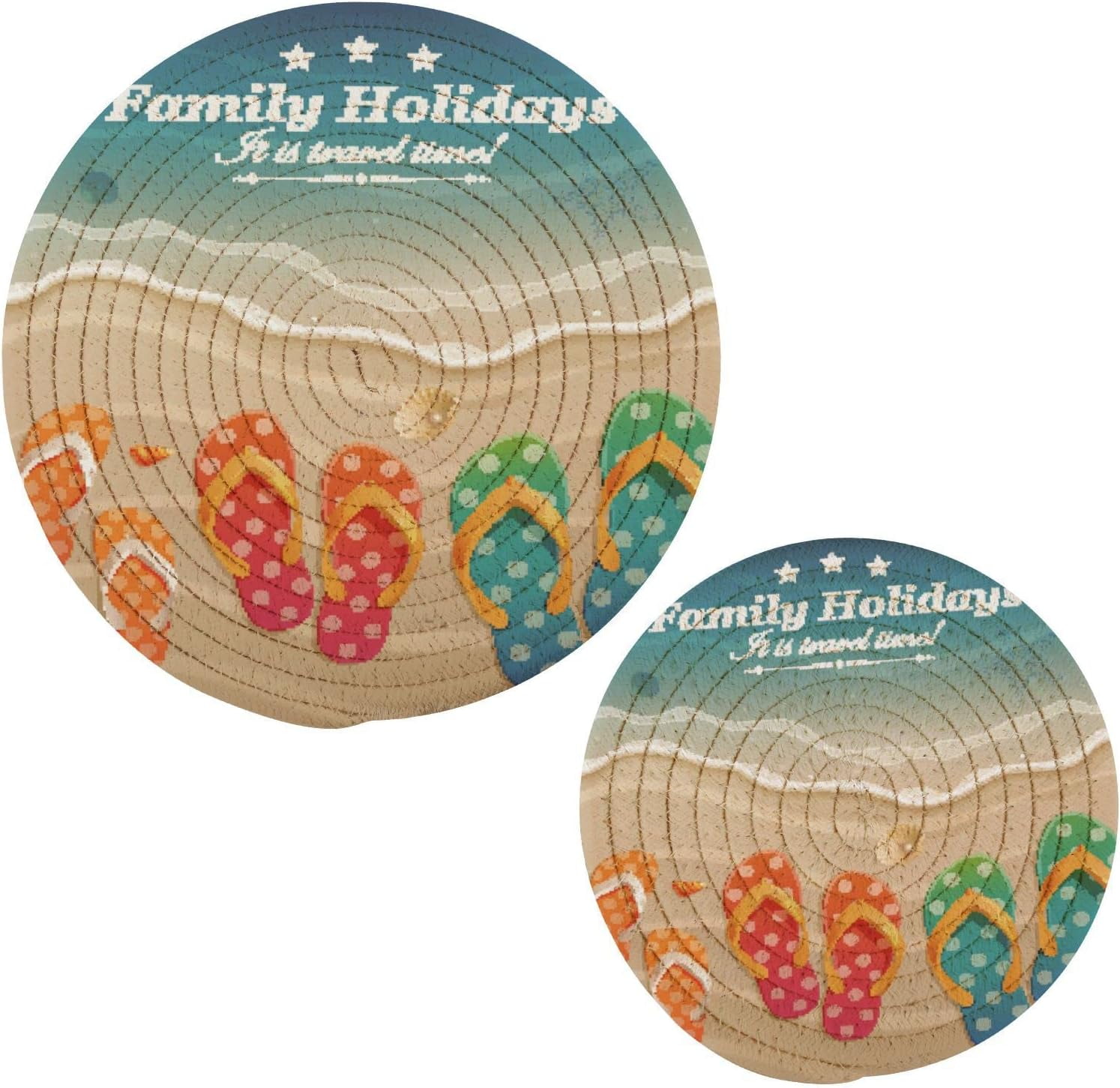 SKYSONIC 2 Pack Summer Starfish Flip-Flops Sea Shells Trivet Mat ...