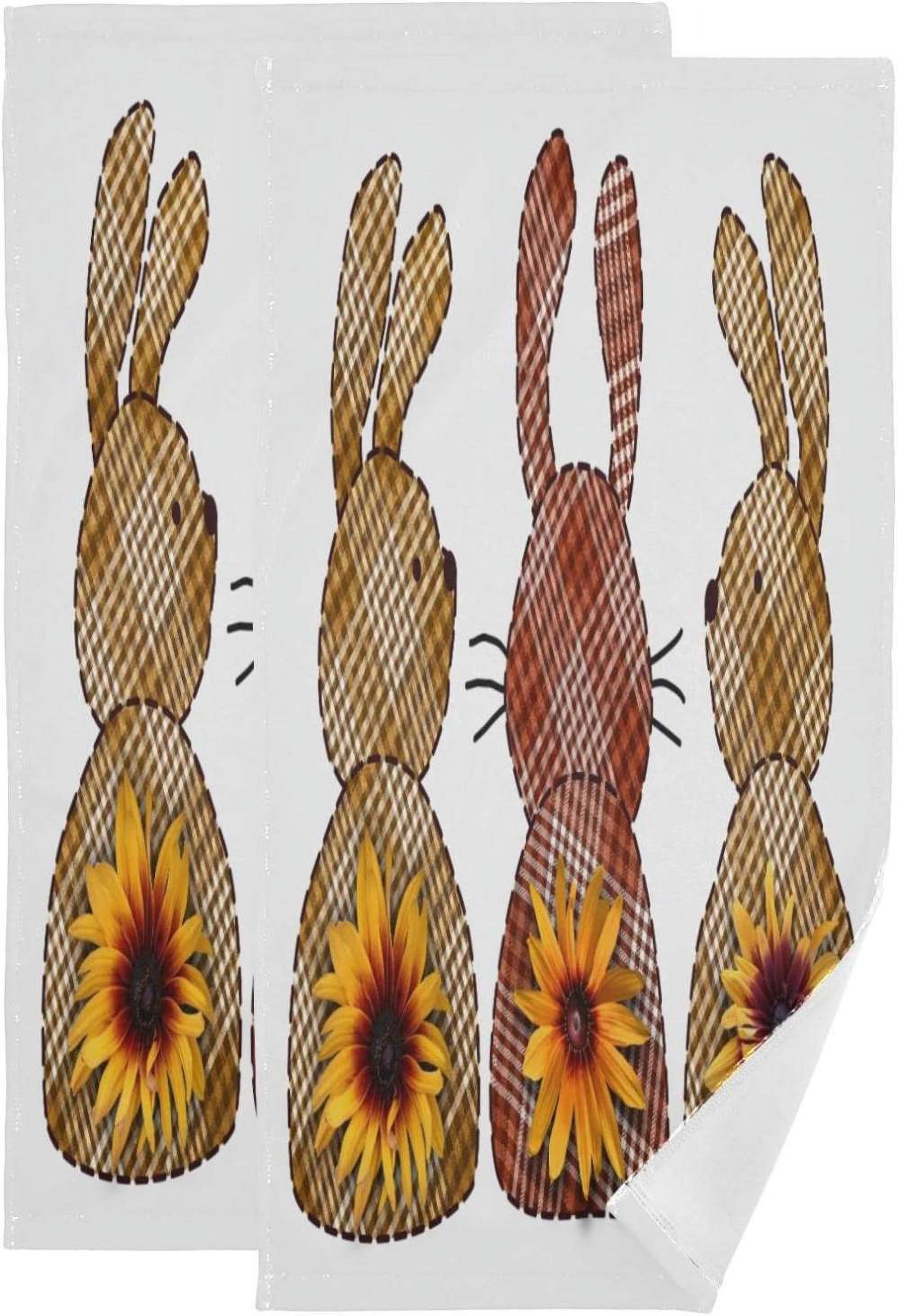 SKYSONIC 2 Pack Unique Plaid Easter Bunny Hand Towels, Spring Sunflower Kitchen Towel Ultra Soft ...