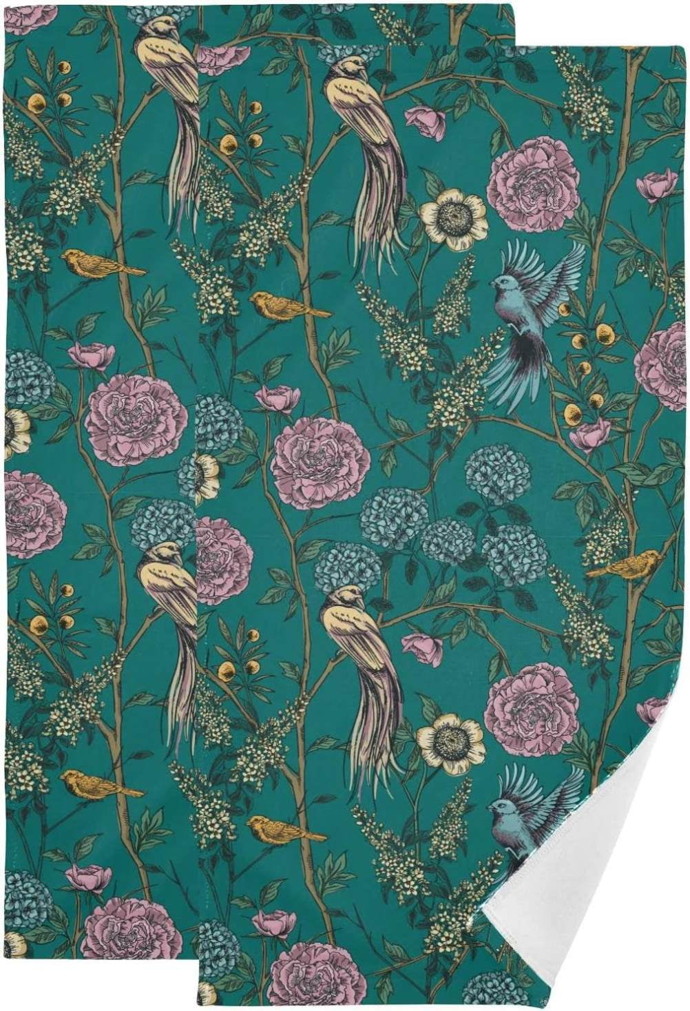 SKYSONIC 2 Pack Vintage Flower Birds Spring Hand Towels, Colorful ...