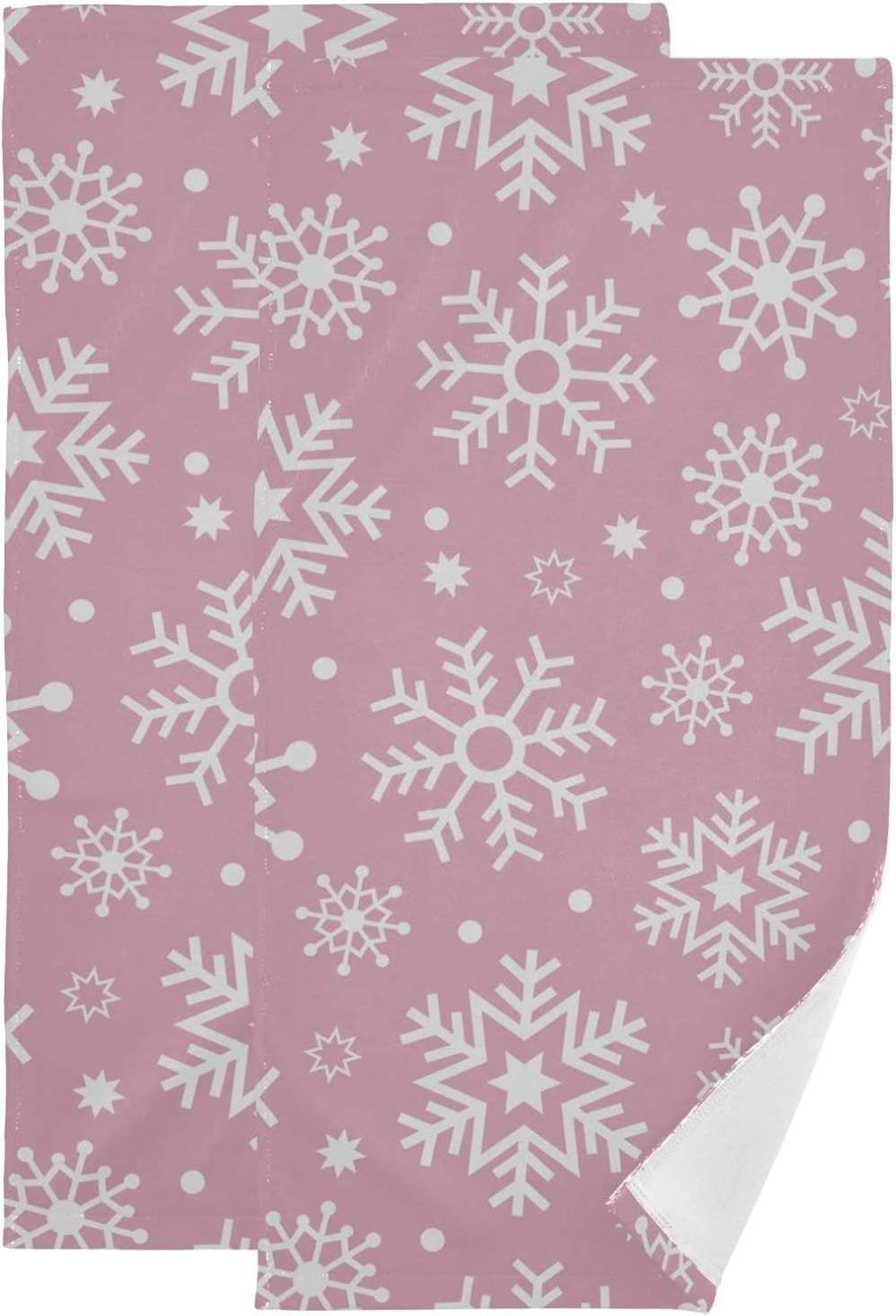 SKYSONIC 2 Pack Winter Pink Snowflake Hand Towels, Christmas Theme ...