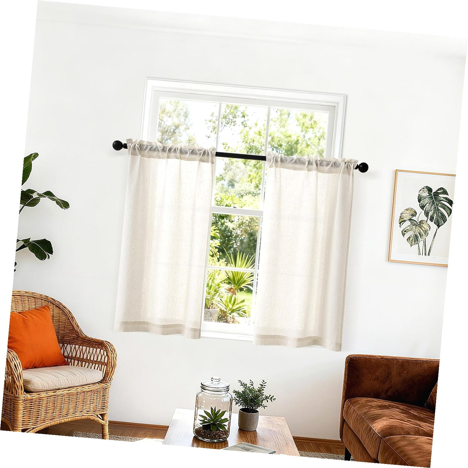 SKYSONIC 2 Panels Basement Curtains for Small Window Linen Half ...