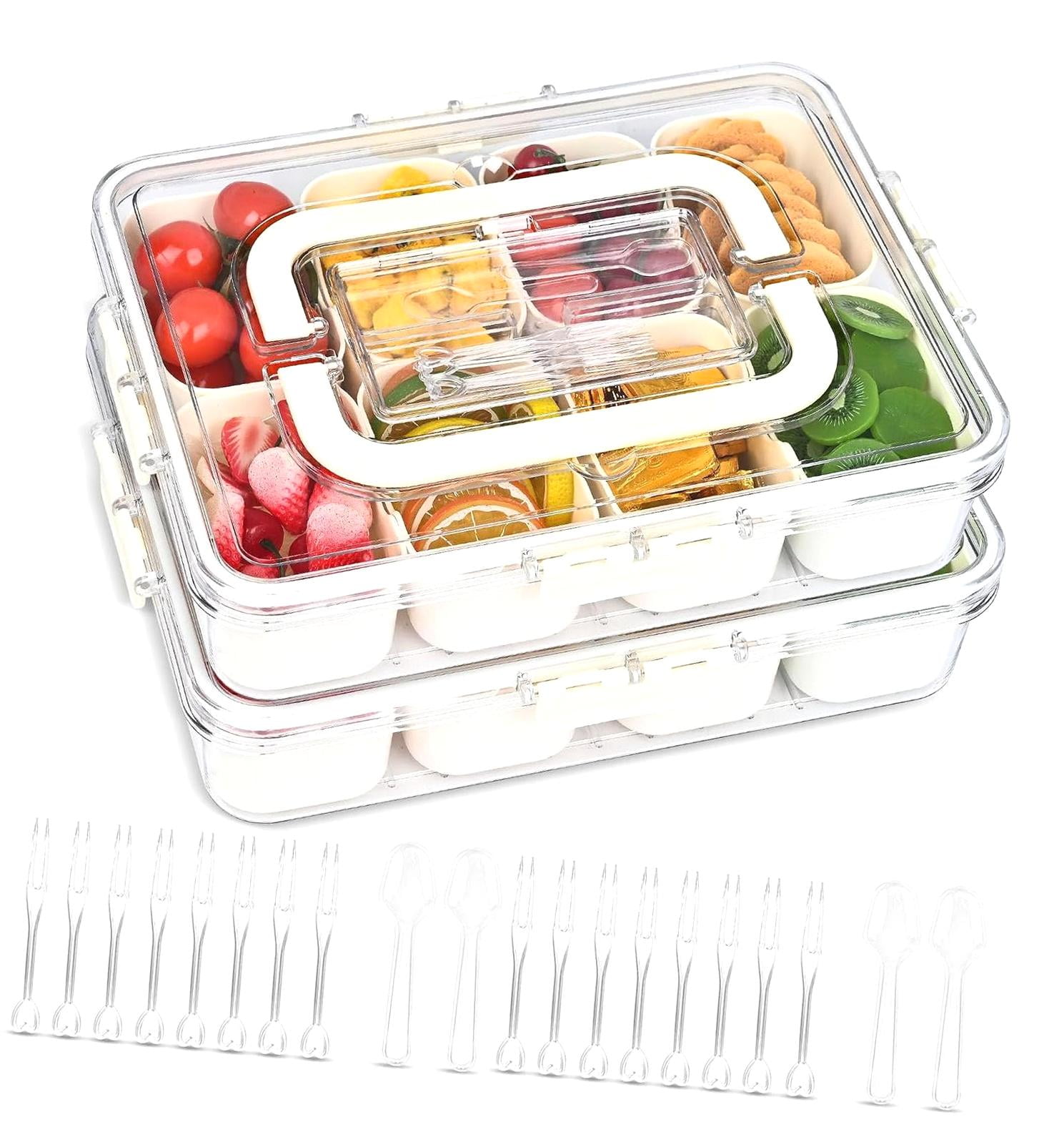 SKYSONIC (2-Piece)Sectioned Serving Tray with Cover, Snackle Box with ...