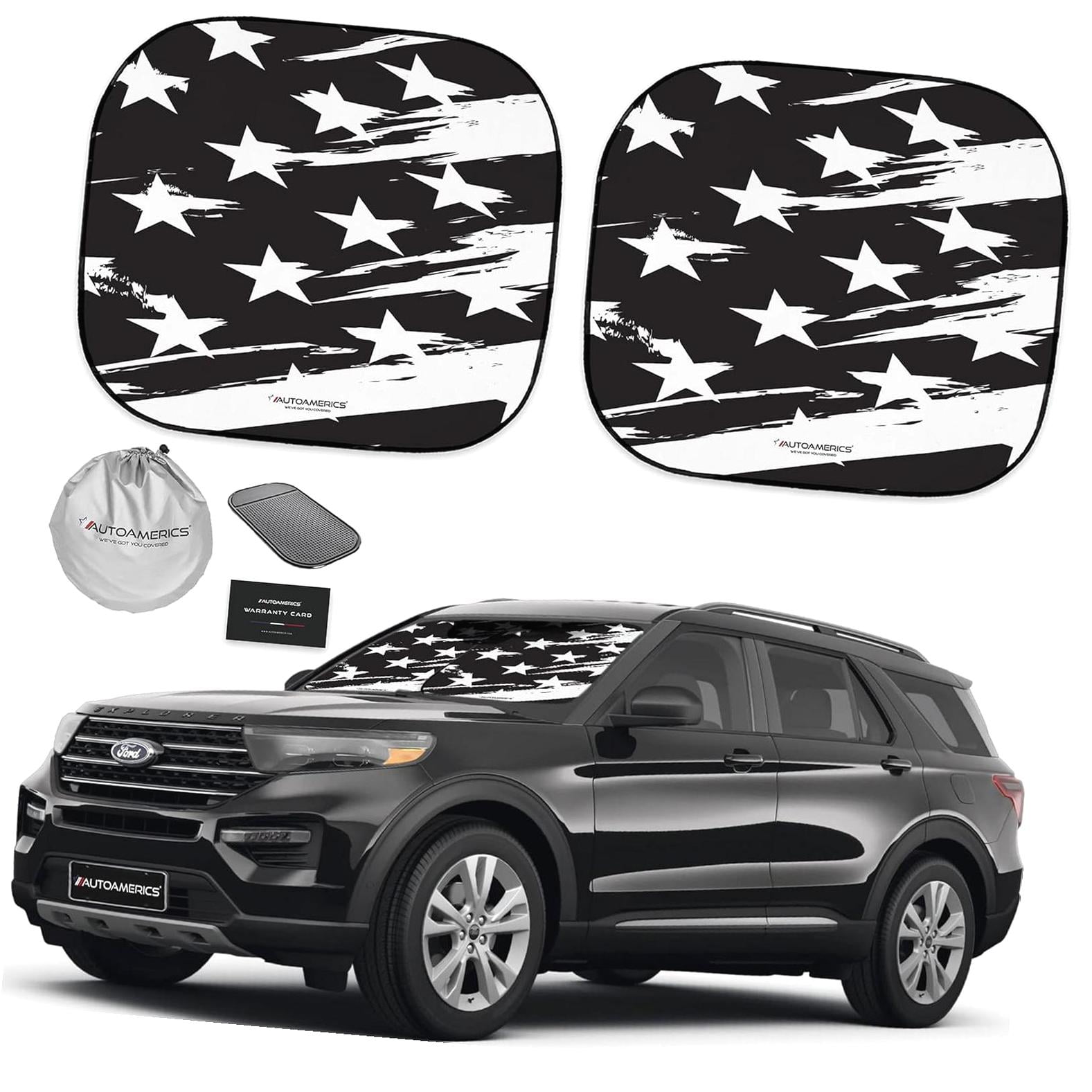 SKYSONIC 2-Piece Windshield Sun Shade - & White USA Flag Design ...