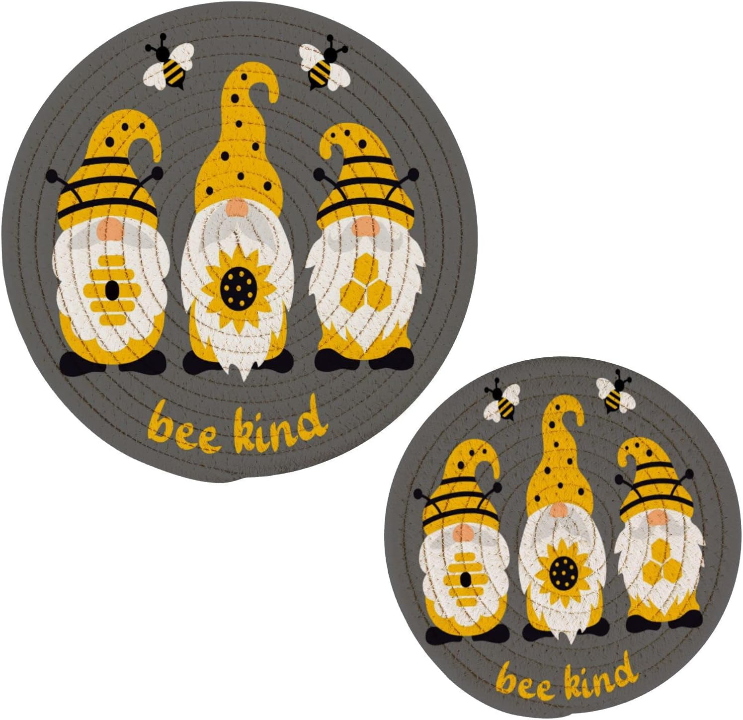 SKYSONIC 2 Pieces Bee Gnomes Bee Kind Pot Holders Set, Trivet Summer ...