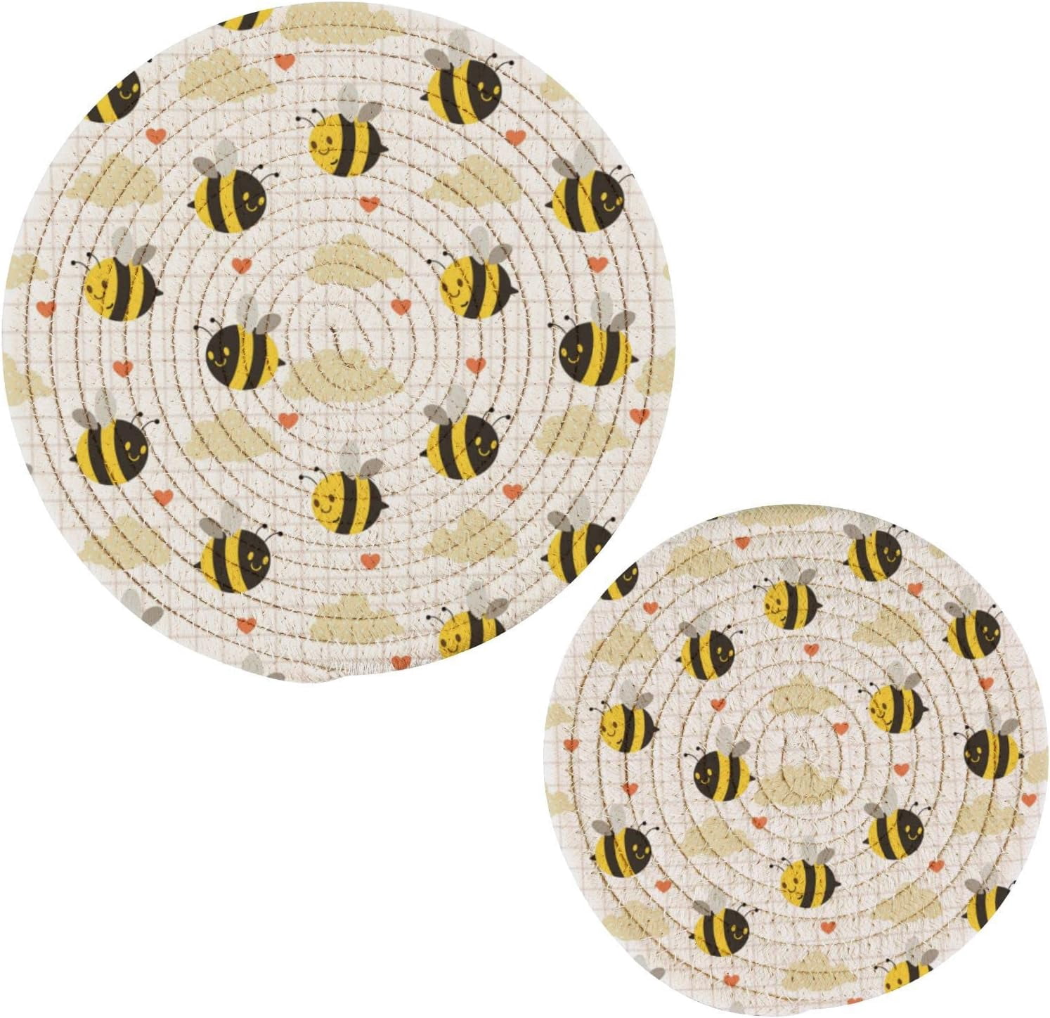 SKYSONIC 2 Pieces Cute Bee Pot Holders Set, Trivet Heart White Cloud ...
