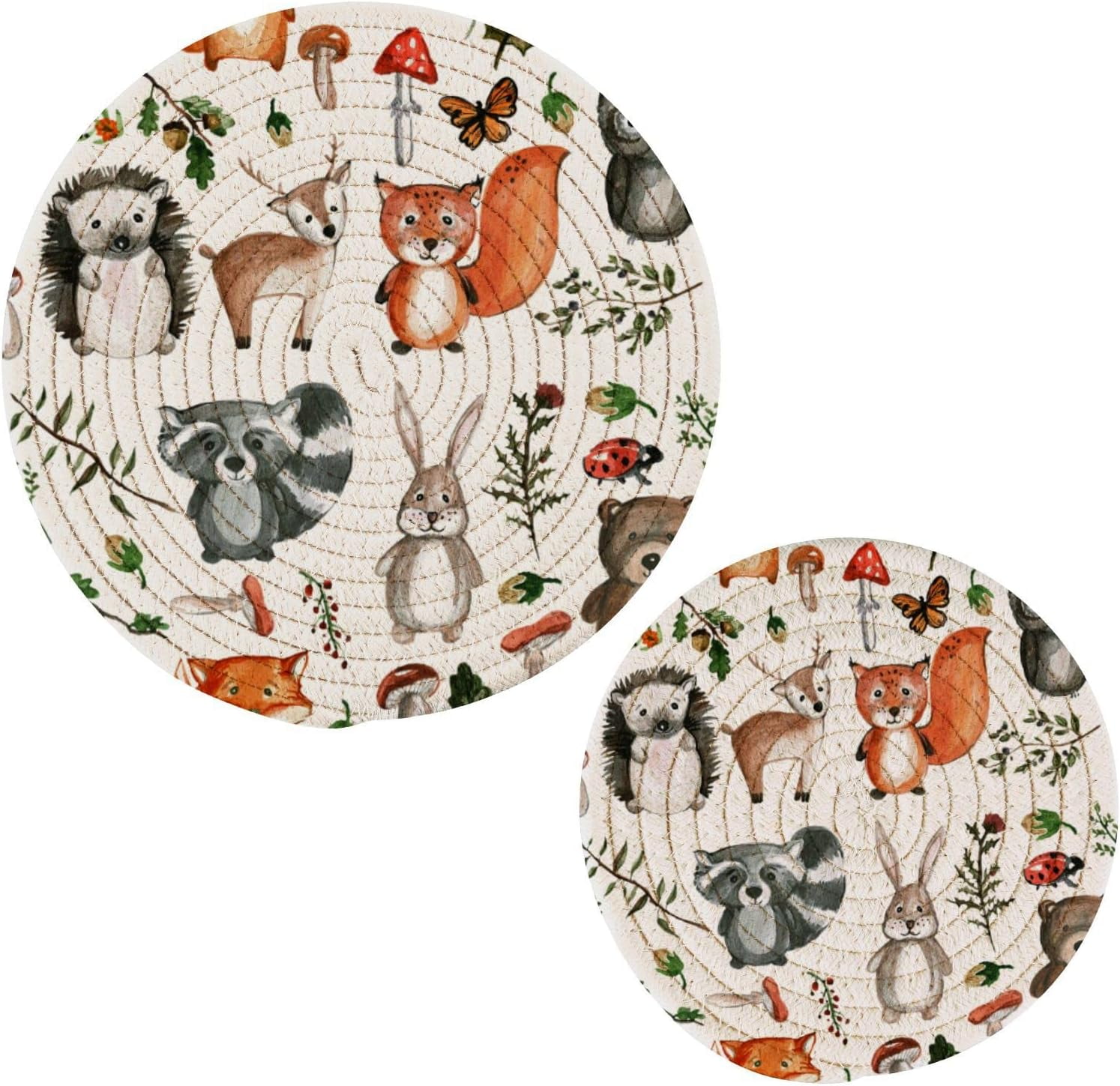 SKYSONIC 2 Pieces Cute Woodland Animals Trivet Mat Pot Holders Set, Hot ...