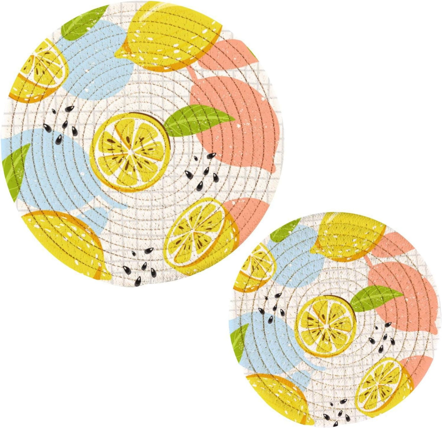 SKYSONIC 2 Pieces Lemon Leaves Pot Holders Set, Trivet Beautiful Fruits ...
