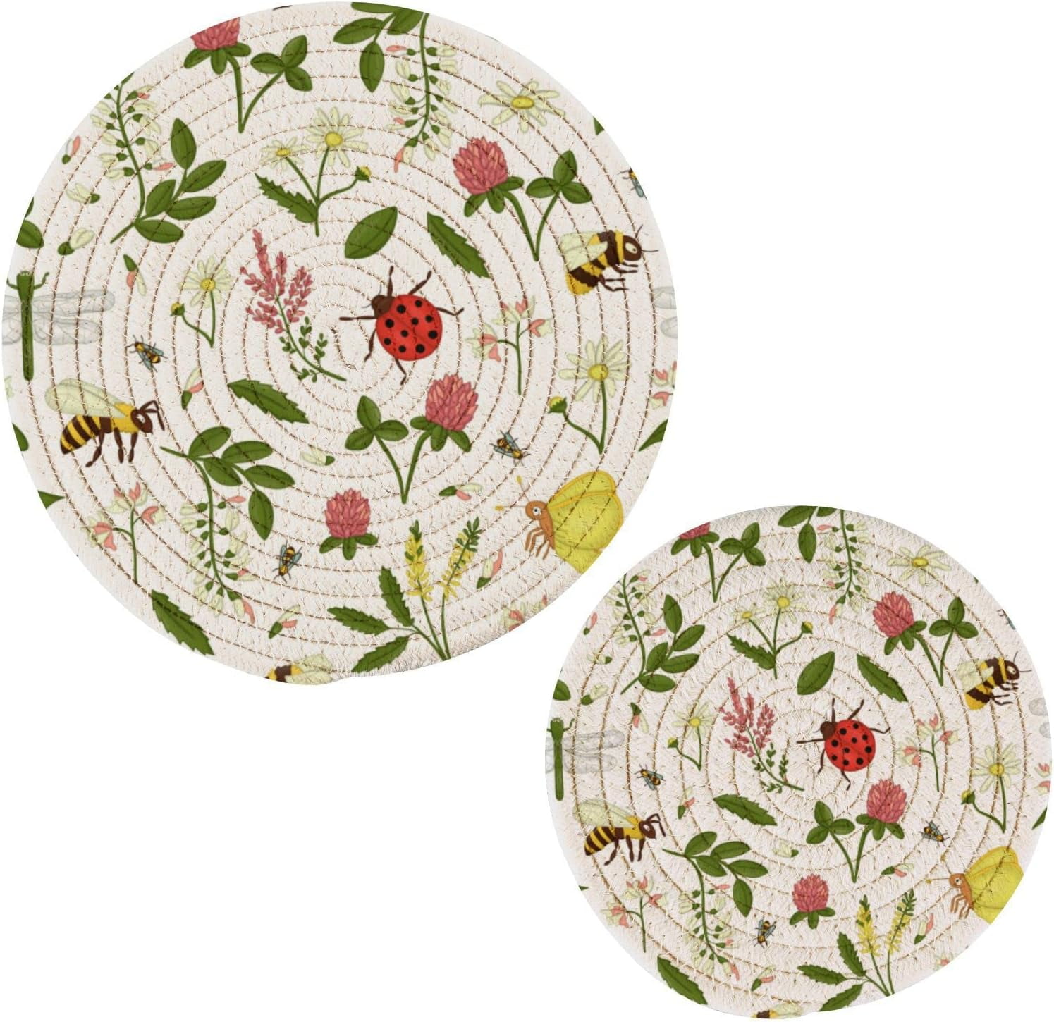 SKYSONIC 2 Pieces Wild Flowers Bee Trivet Mat Ladybug Butterfly Pot ...