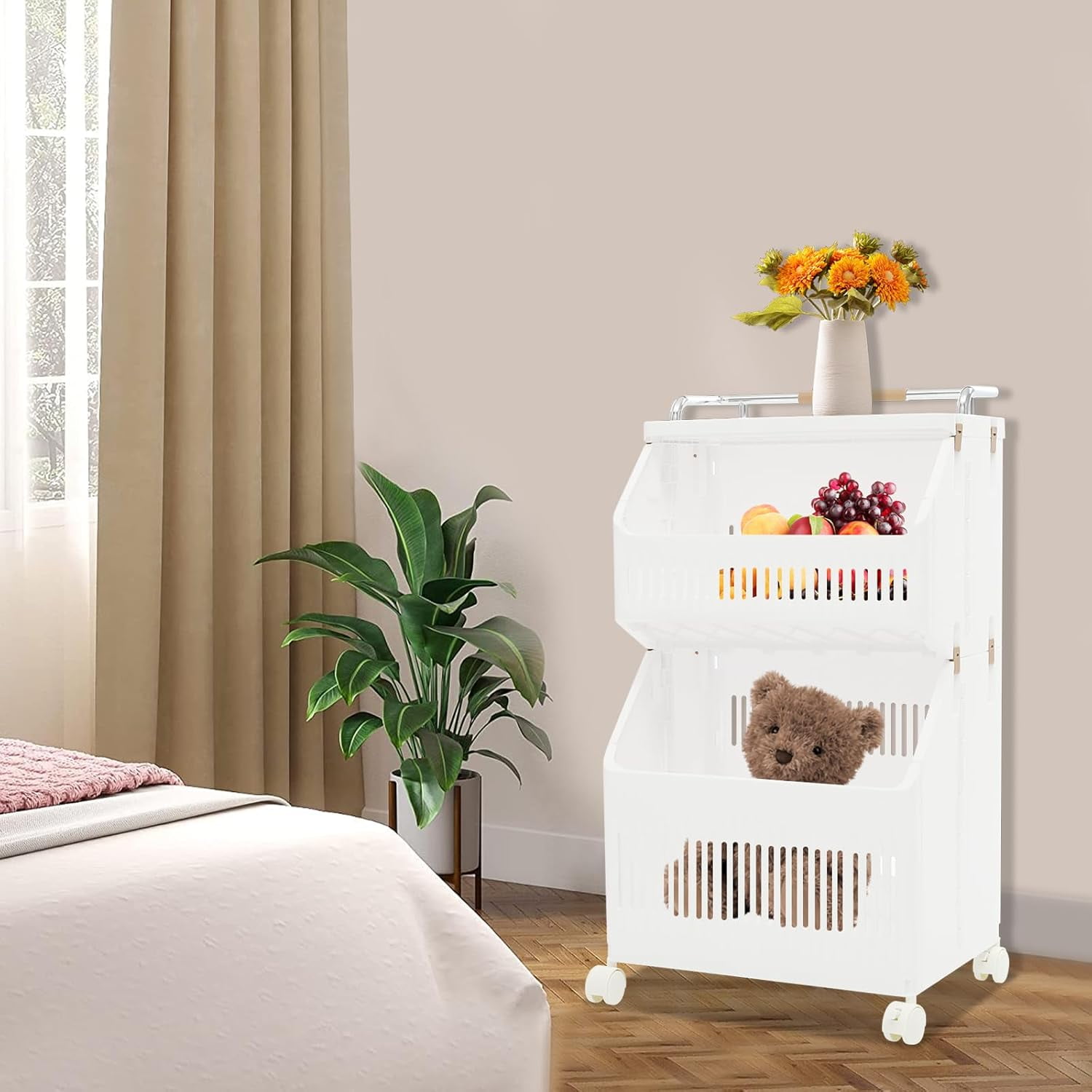 SKYSONIC 2- Plastic Laundry Basket, Stackable Hamper System, Mobile ...