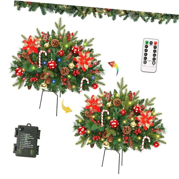 SKYSONIC 2 Set 24 Inch Christmas Tree Urn Filler, Artificial Xmas Trees ...