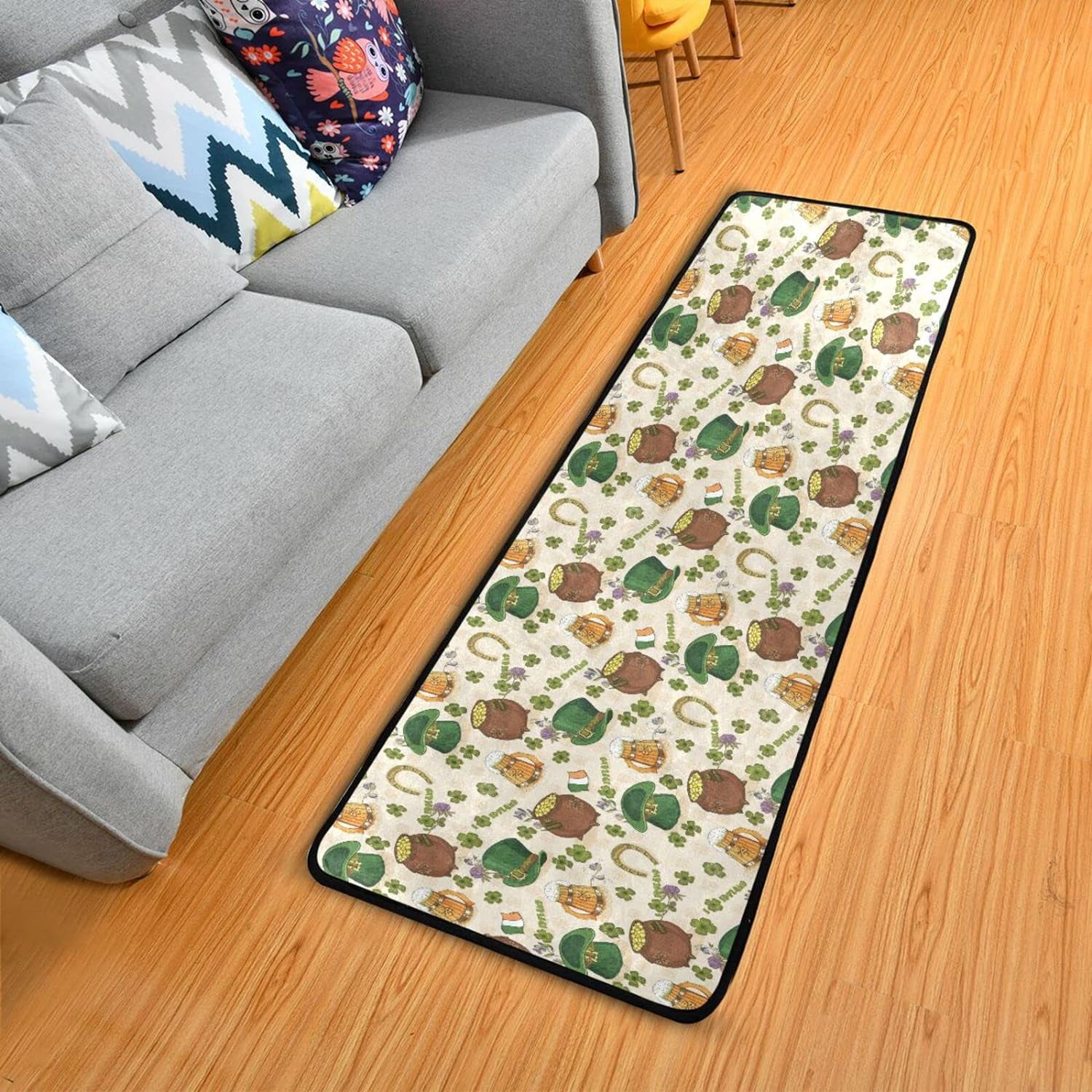 SKYSONIC 2'X6' Clover Beer Hat Horseshoe Runner Rug with Rubber Backing ...