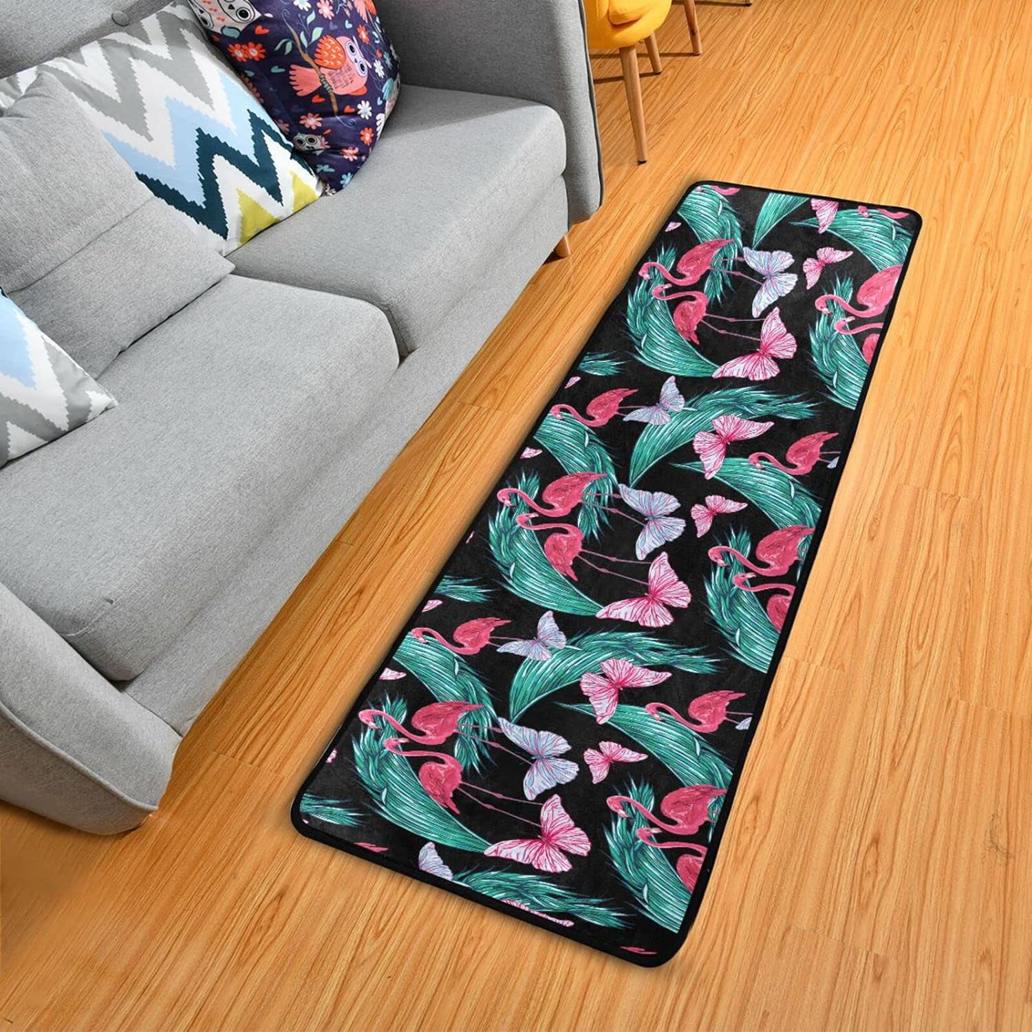 SKYSONIC 2'X6' Colorful Butterflies Flamingo Runner Rug with Rubber ...
