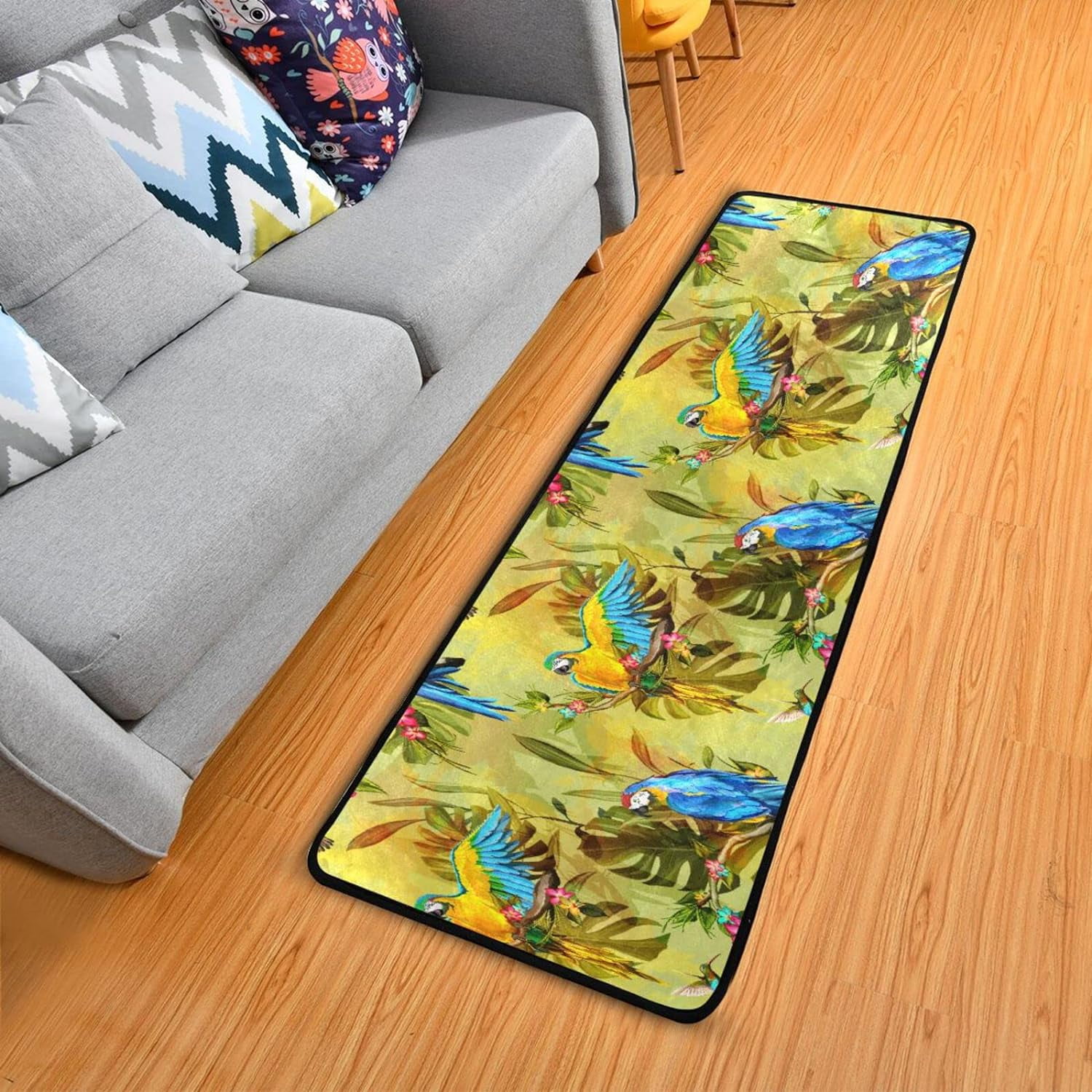 SKYSONIC 2'X6' Colorful Parrots Hummingbird Runner Rug with Rubber ...
