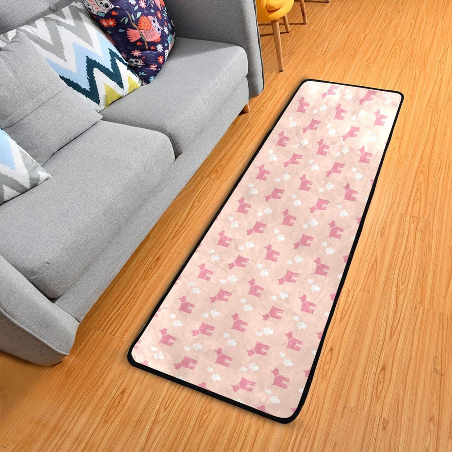 SKYSONIC 2'X6' Pink Pitbull Dog Cute Runner Rug with Rubber Backing ...