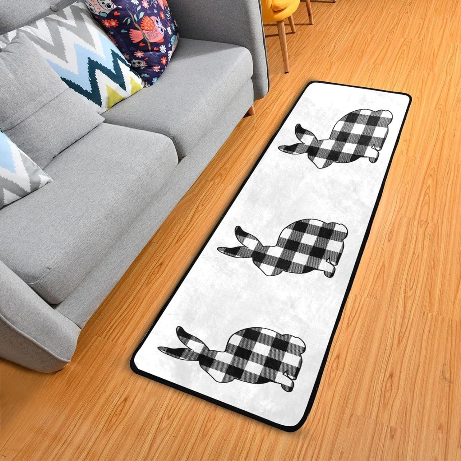 SKYSONIC 2'X6' Silhouette of Rabbit Easter Runner Rug with Rubber ...