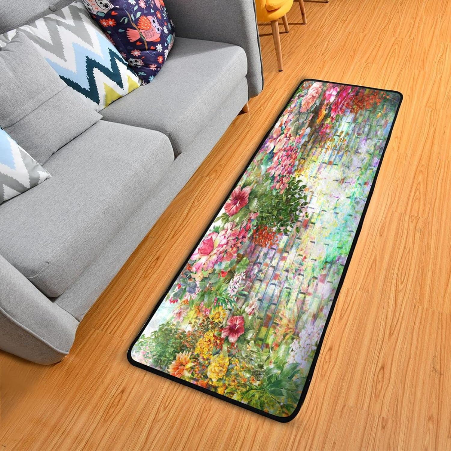 SKYSONIC 2'X6' Spring Flowers Colorful Runner Rug with Rubber Backing ...