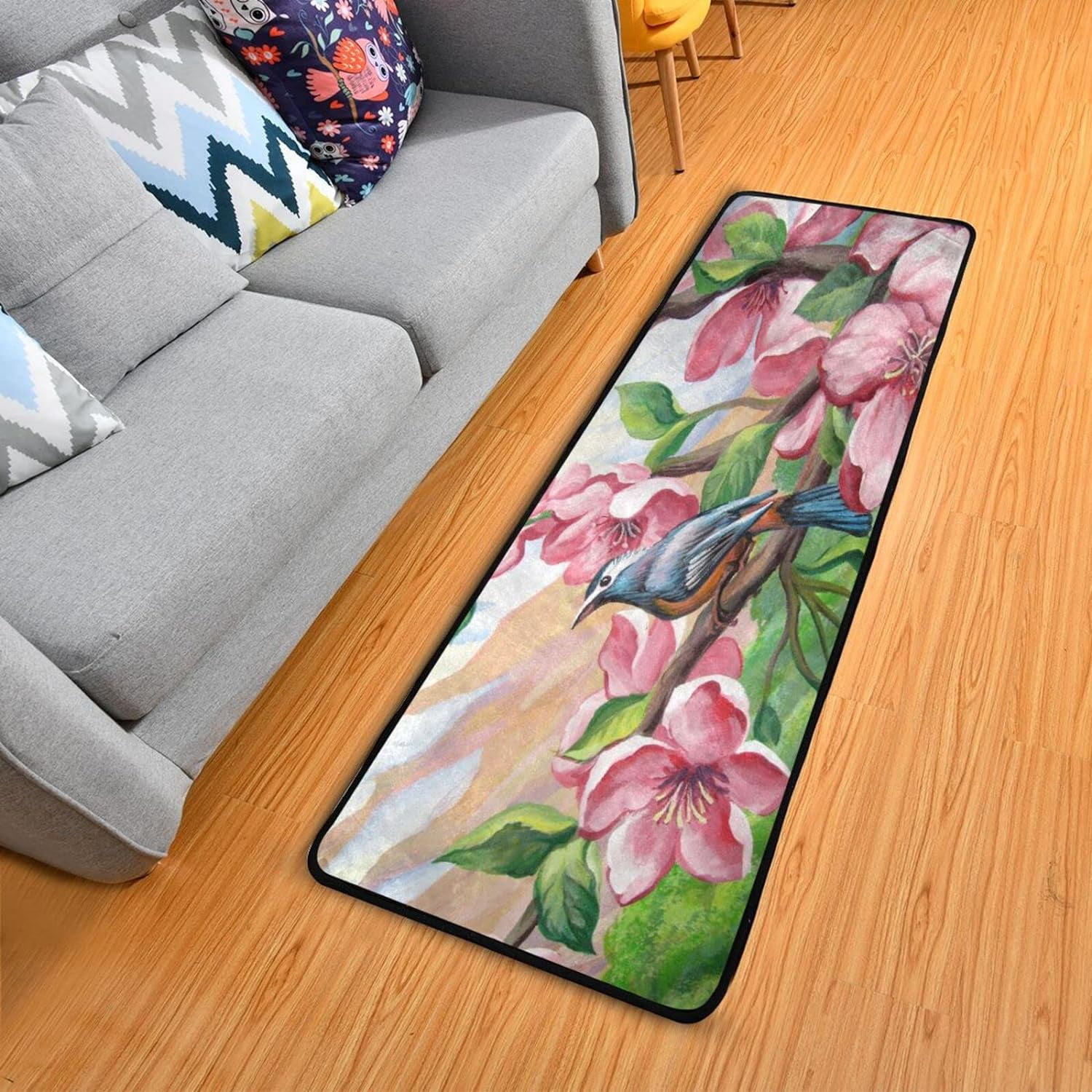 SKYSONIC 2'X6' Spring Pink Cherry Blossom Runner Rug with Rubber ...