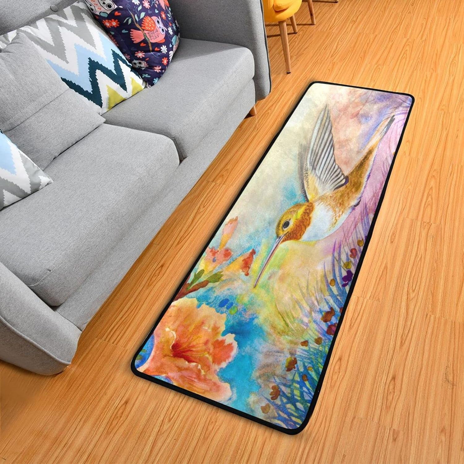 SKYSONIC 2'X6' Vintage Spring Hummingbird Runner Rug with Rubber ...