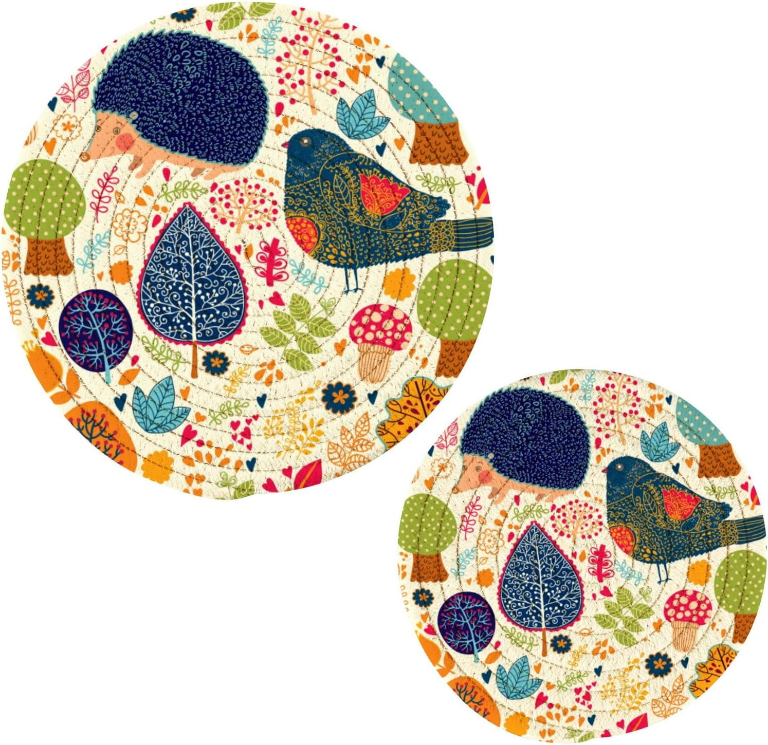 SKYSONIC 2 pcs Autumn Hedgehog Bird Pot Holders Trivets, Heat Resistant ...