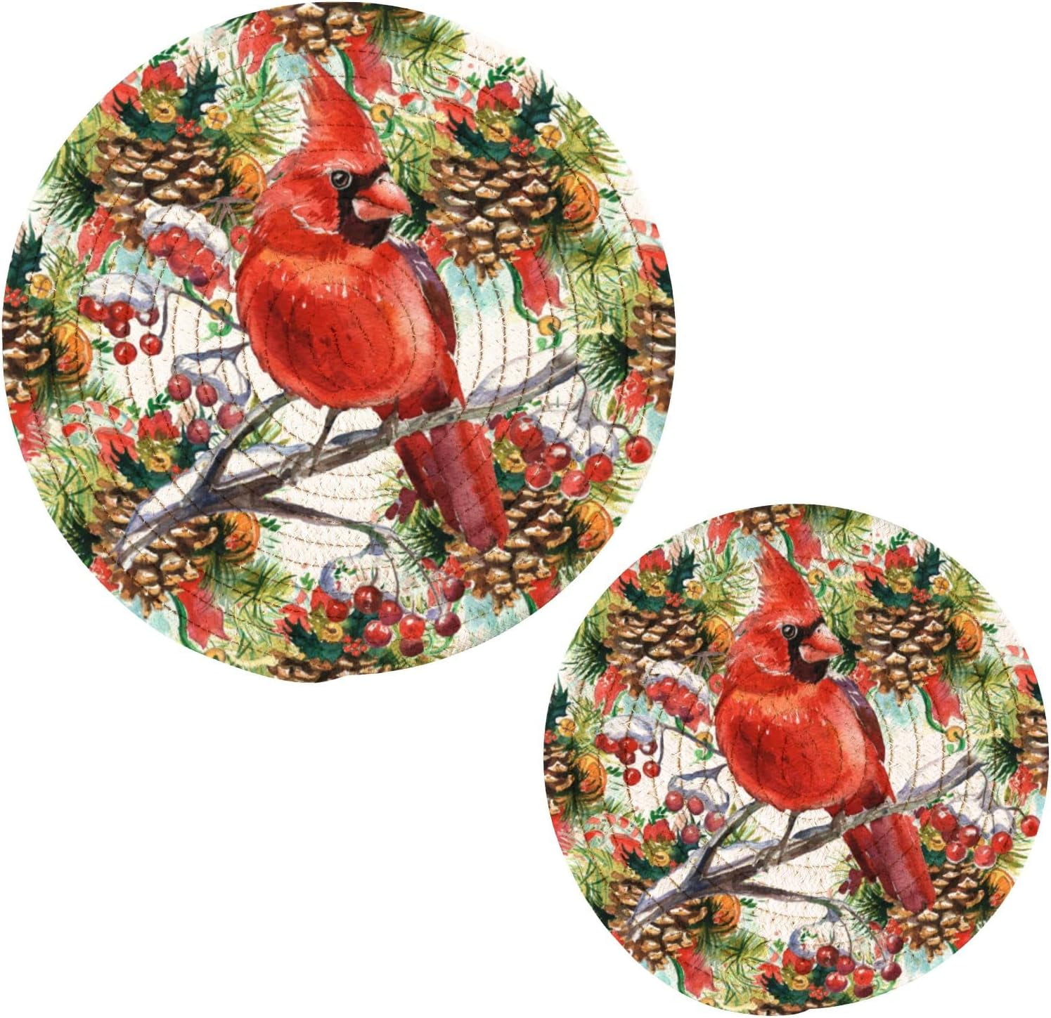 SKYSONIC 2 pcs Vintage Cardinal Birds Pot Holders Trivets, Heat ...