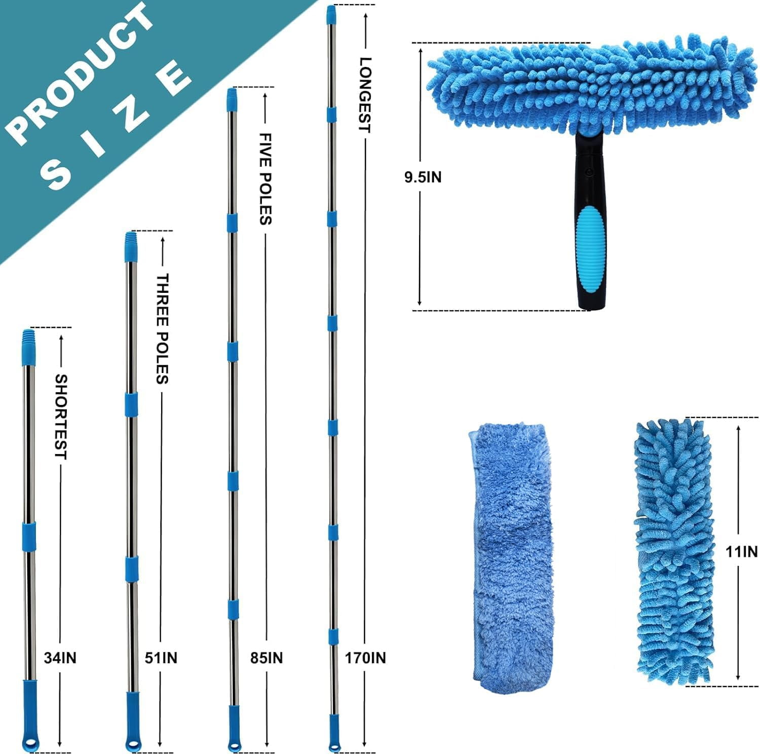 SKYSONIC 20+ Feet Extended Blue Dual-Purpose Window Washing Squeegee ...