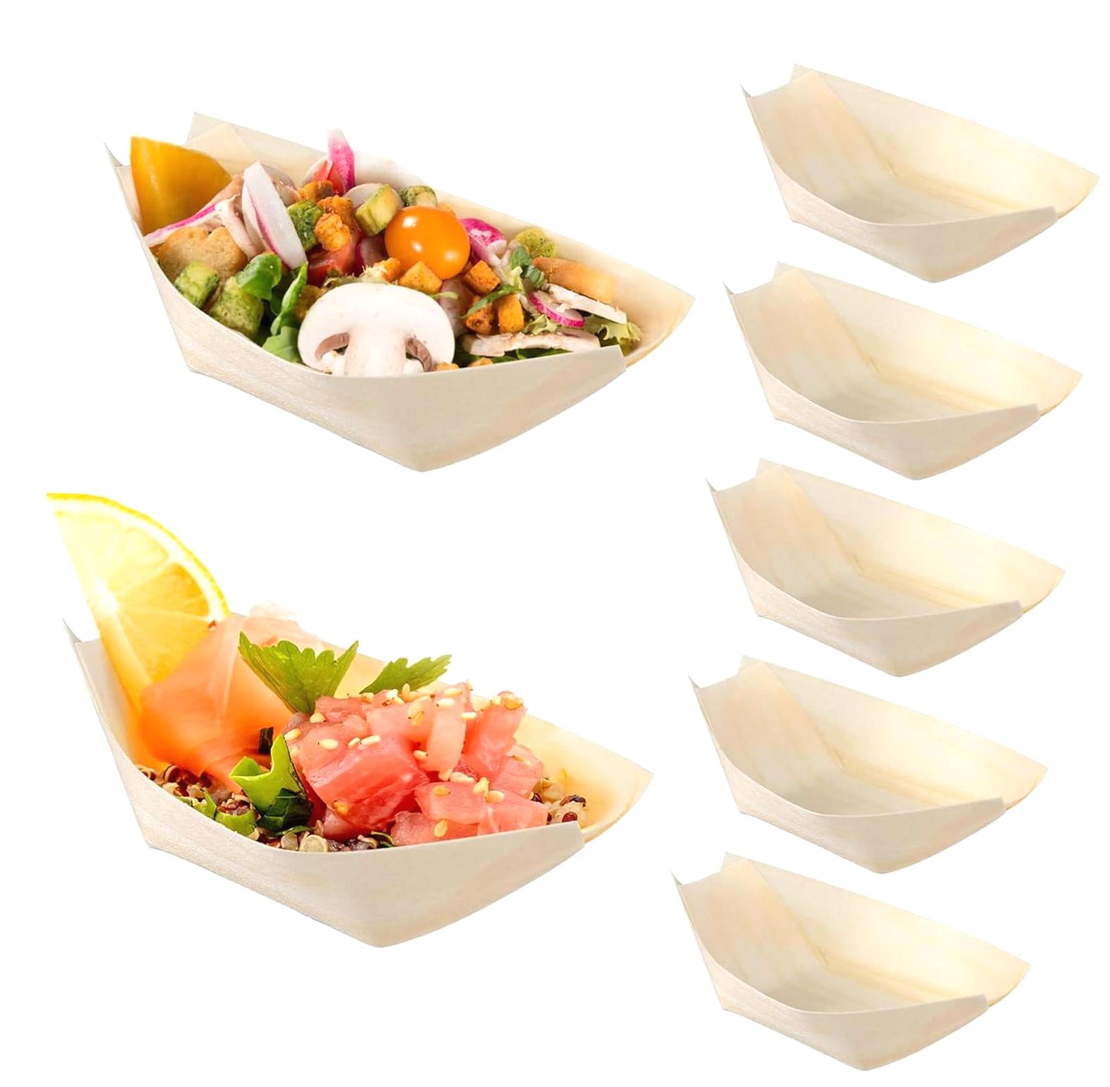SKYSONIC 200 Count Miniature Wooden Food Vessels Dessert Dishes Sushi ...