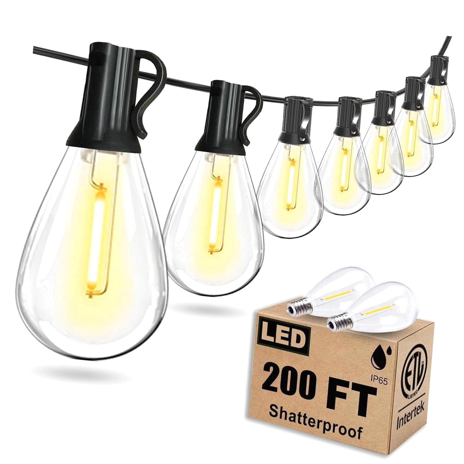 SKYSONIC 200FT String Lights, Extra Long with 60+2 Shatterproof Bulbs ...