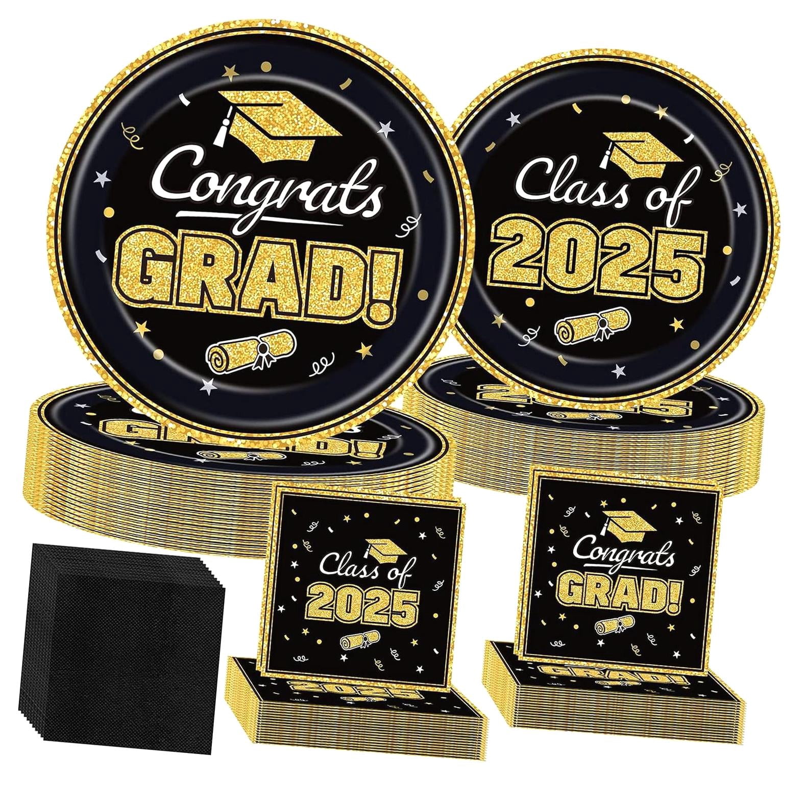 SKYSONIC 200PCS Blue and Graduation Class of 2025 Party Supplies Kit ...