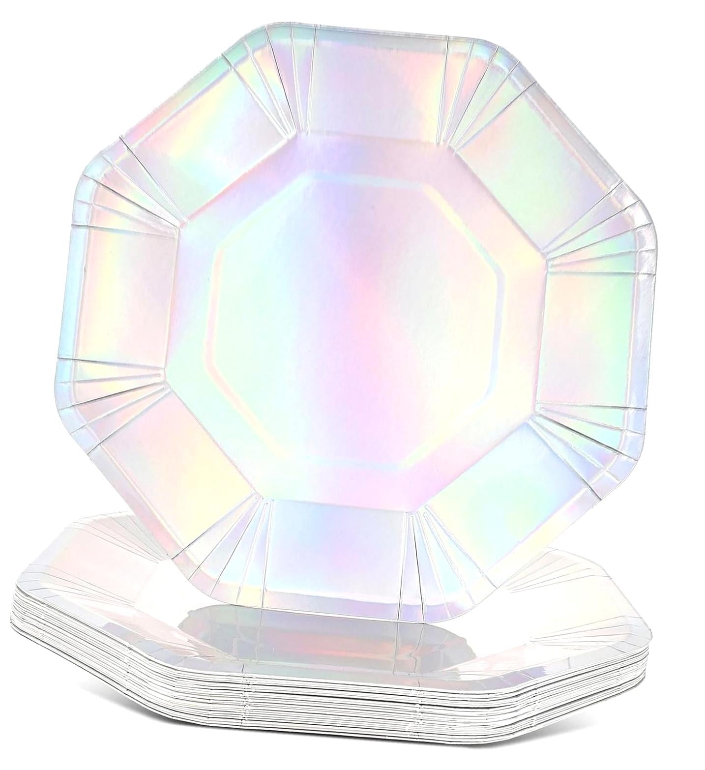 SKYSONIC 24 Pack Holographic Paper Plates, 9 Inch Octagon Iridescent ...