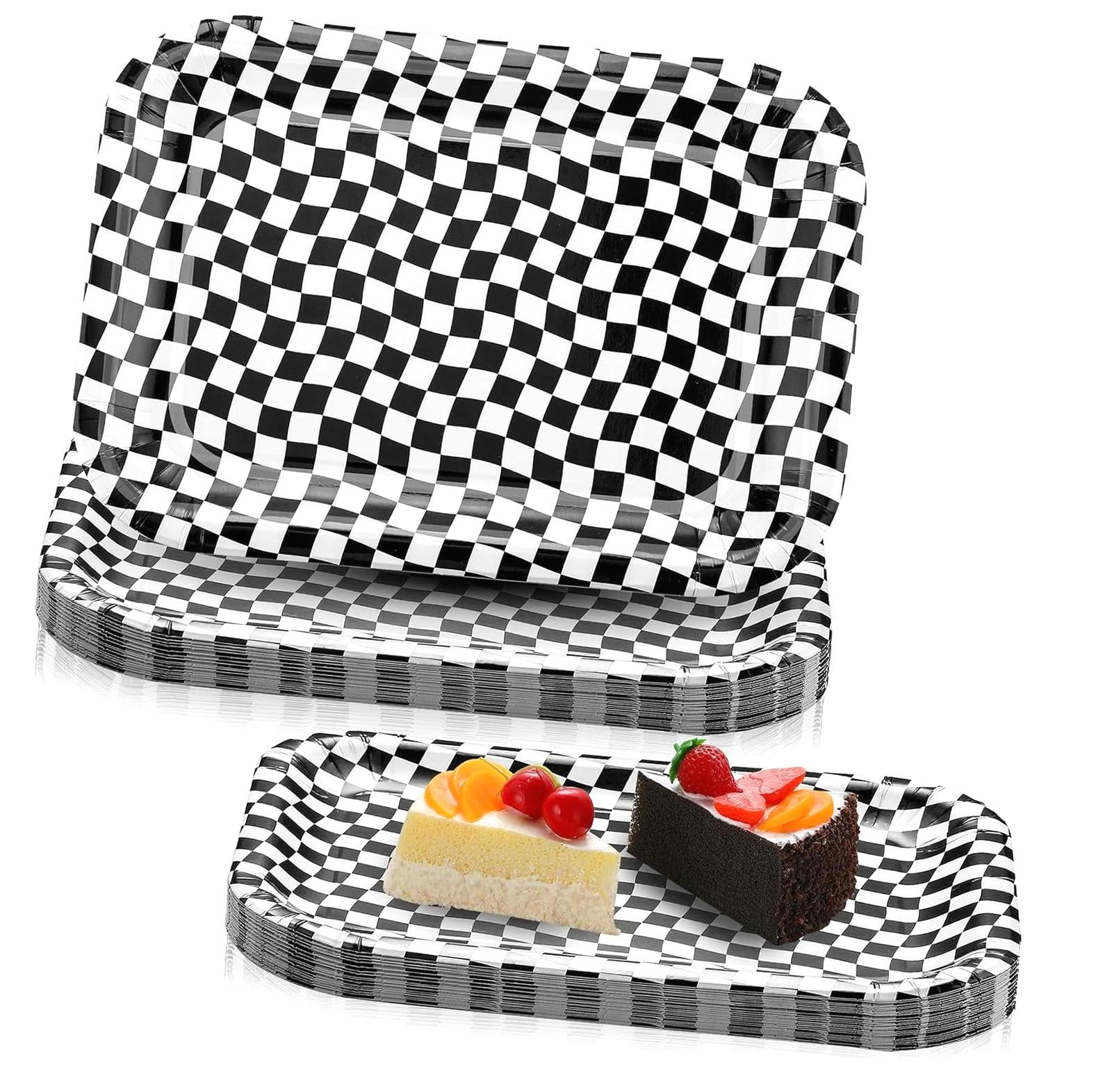 SKYSONIC 24 Pieces 13" x 9" Car Themed Party Trays, Black and White ...