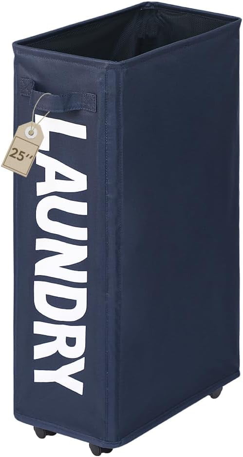 SKYSONIC 25" Rolling Slim Laundry Basket on Wheels, Foldable Laundry ...