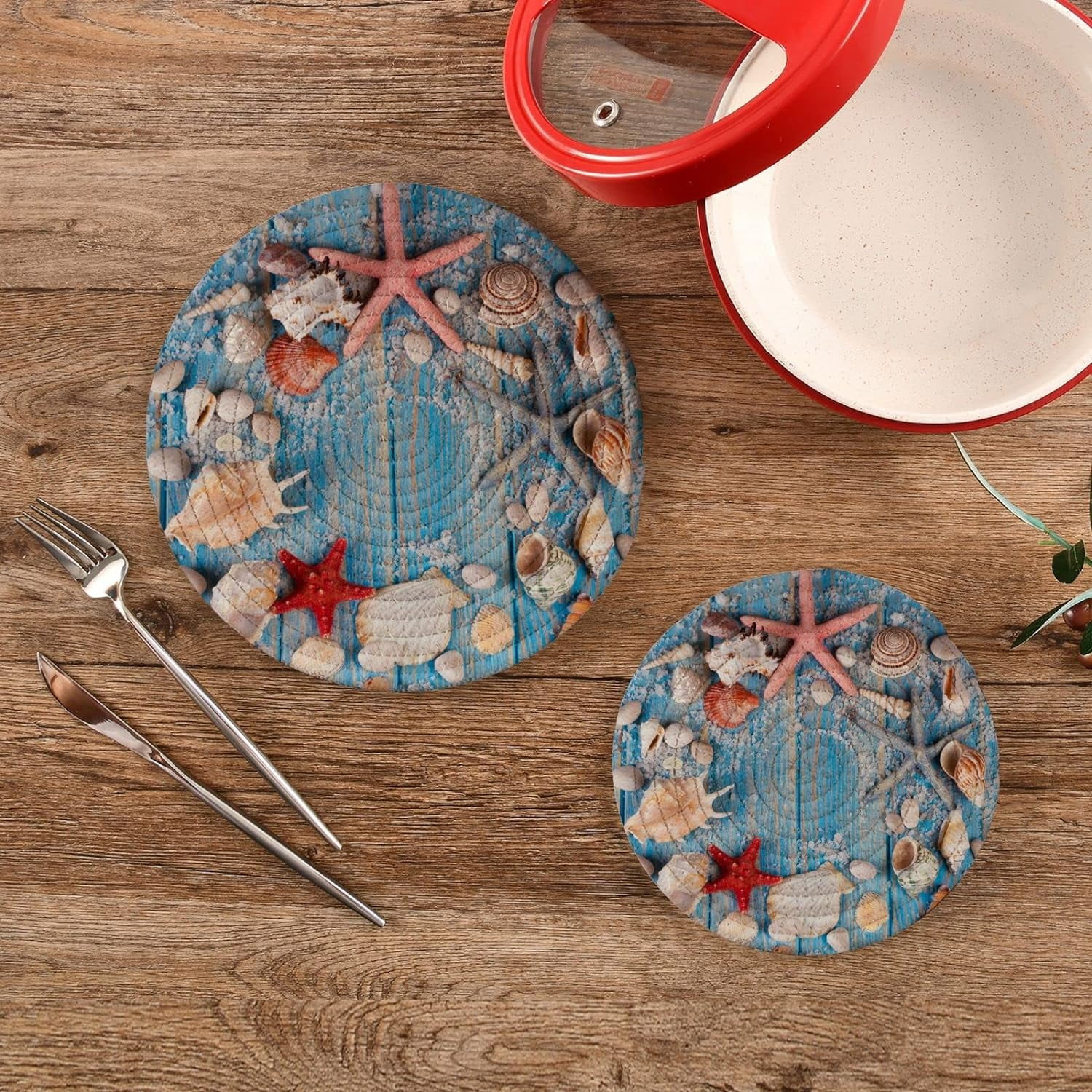 SKYSONIC 2Pcs Ocean Seashells Starfishes Pot Holders Trivets, Summer ...
