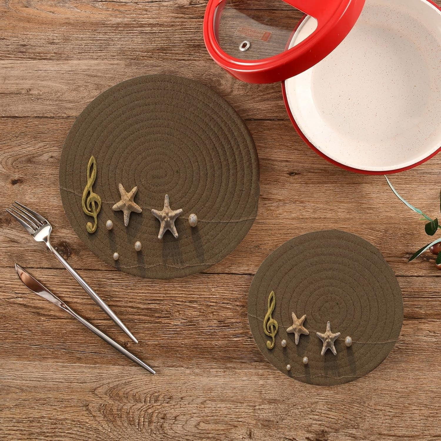 SKYSONIC 2Pcs Sand Pearls Starfish Pot Holders Trivets, Musical Theme ...