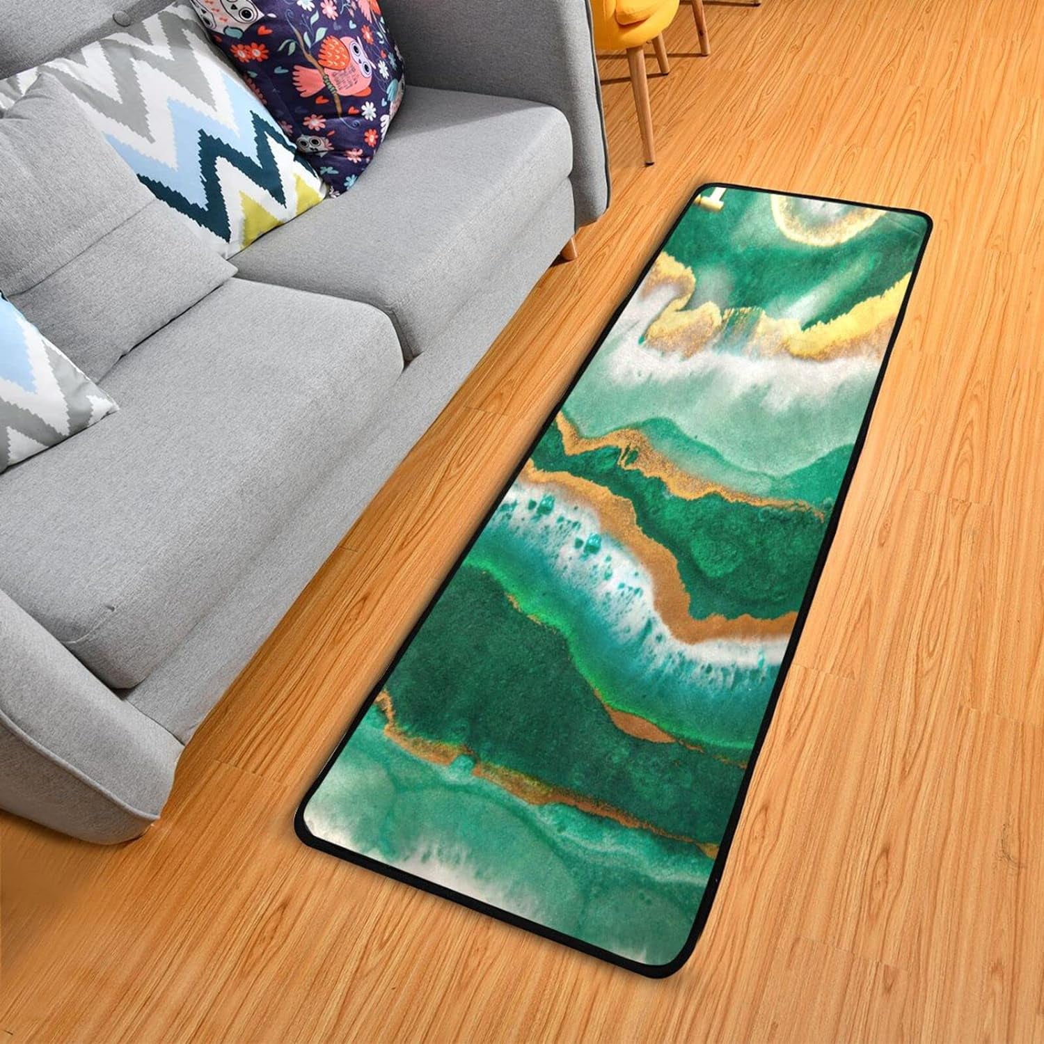 SKYSONIC 2X6 Feet Abstract Glossy Marble Texture Runner Rug with Rubber ...