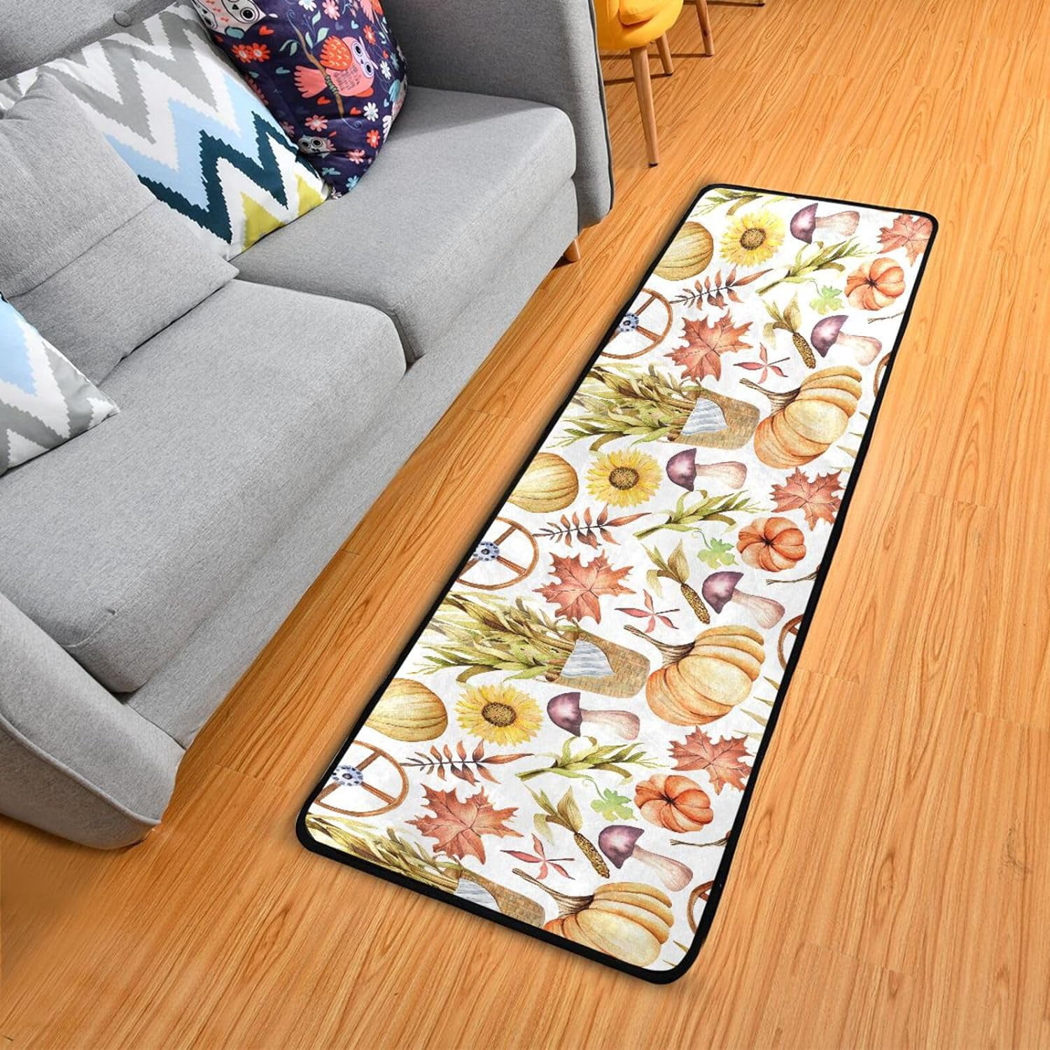 SKYSONIC 2X6 Feet Autumn Forest Mushroom Runner Rug with Rubber Backing ...