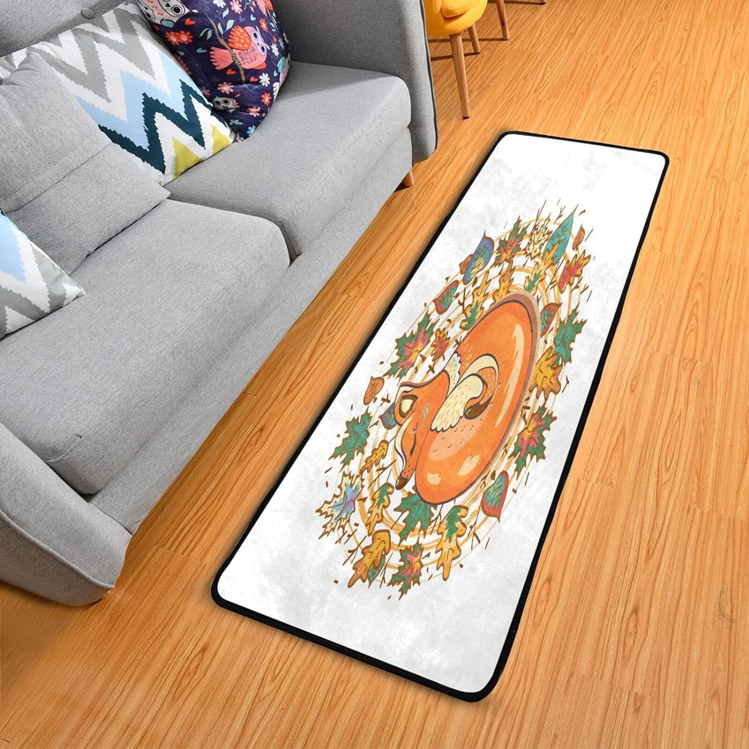 SKYSONIC 2X6 Feet Autumn Fox Cute Runner Rug with Rubber Backing, Fall ...