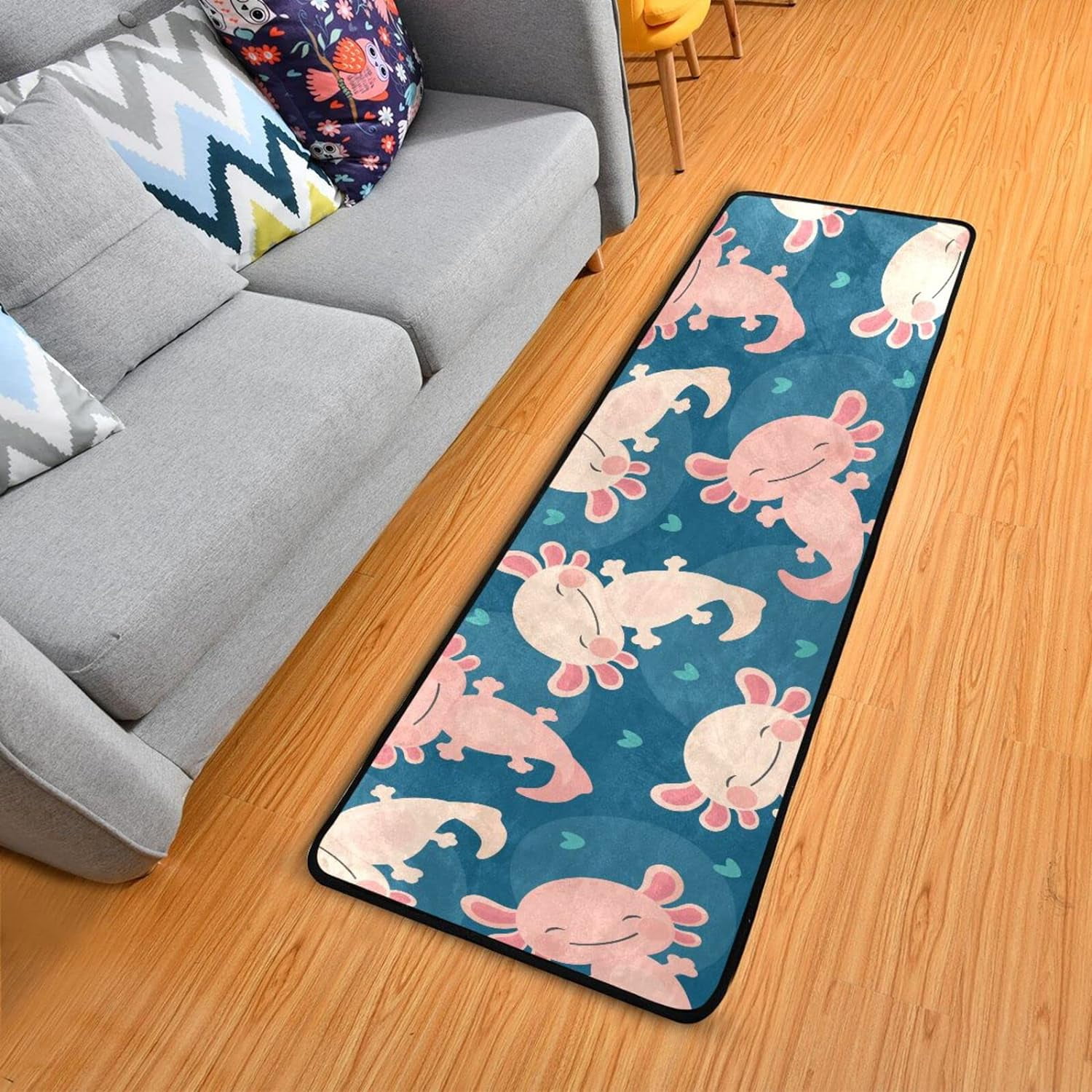 SKYSONIC 2X6 Feet Axolotl Kawaii Runner Rug with Rubber Backing, Baby ...