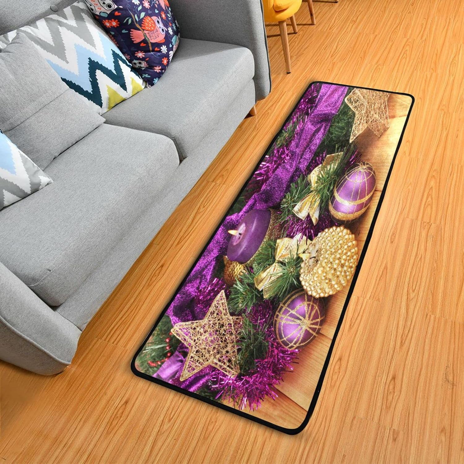 SKYSONIC 2X6 Feet Christmas Candles Ball Runner Rug with Rubber Backing ...